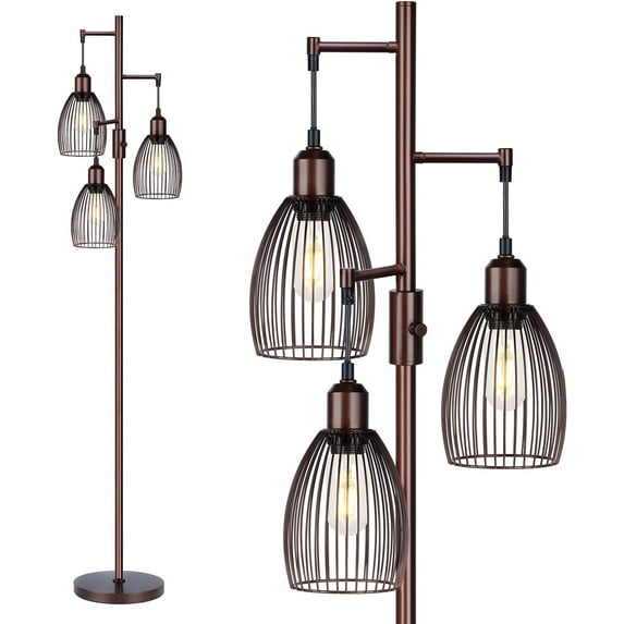 Dimmable Industrial Floor Lamps for Living Room, Gold Tree Standing ...