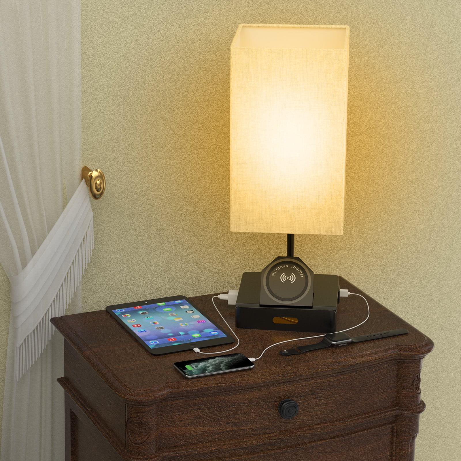 Dimmable LED Bedside Table Lamp with Square Fabric Lampshade - Walmart.com