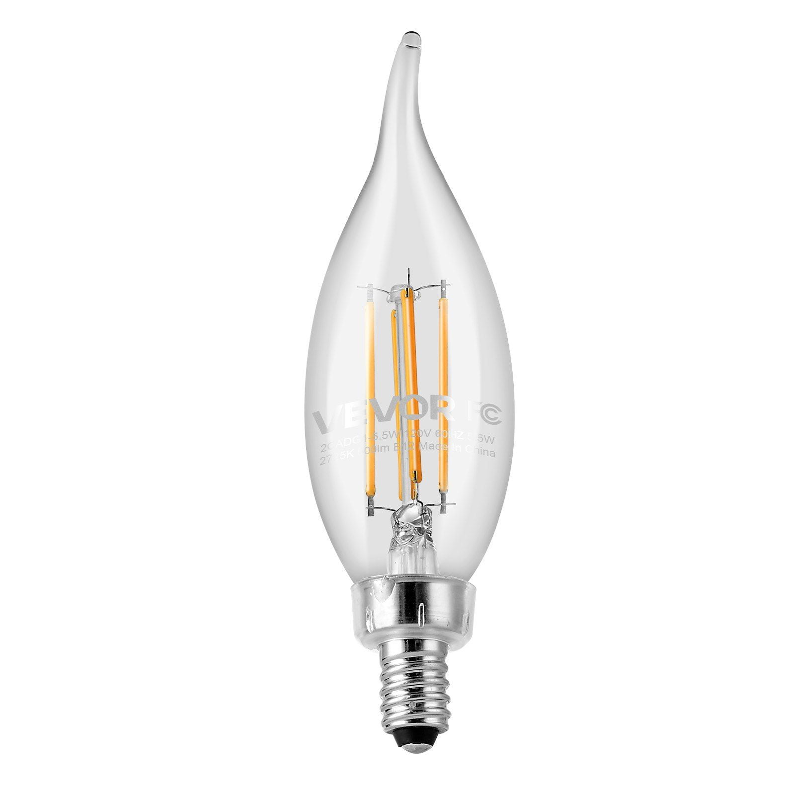 Dimmable LED Candelabra Bulbs, 12-Pack, Vintage Flame Tip, 2700K Warm ...