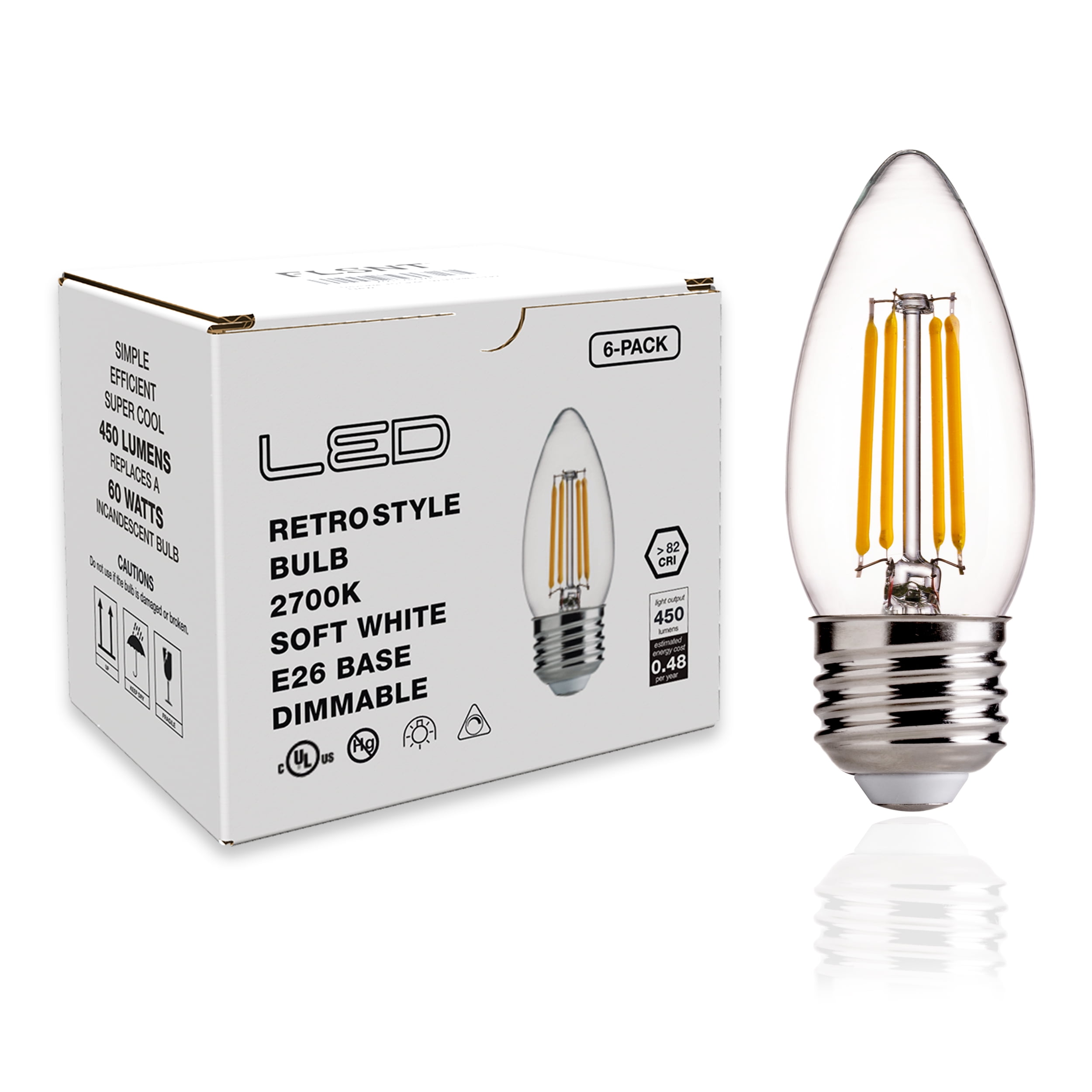 Dimmable LED Candelabra Light Bulbs 60W Equivalent E26 Regular Base ...