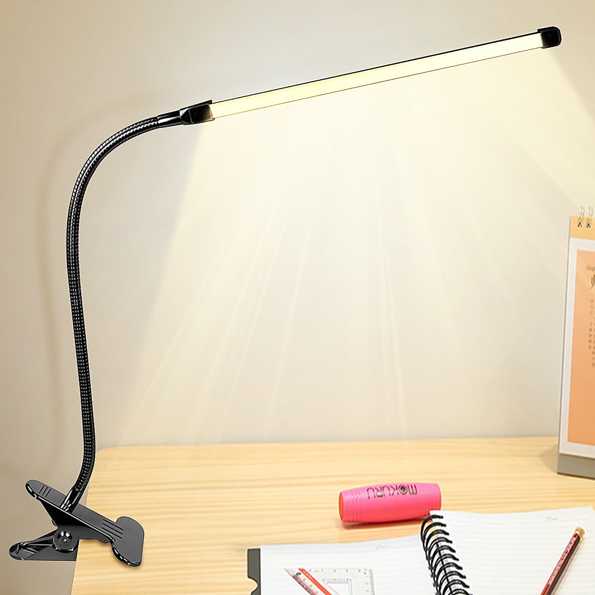 Dimmable LED Desk Lamp, 360 Flexible Eye-Care Clip On Light W/ 3 modes ...