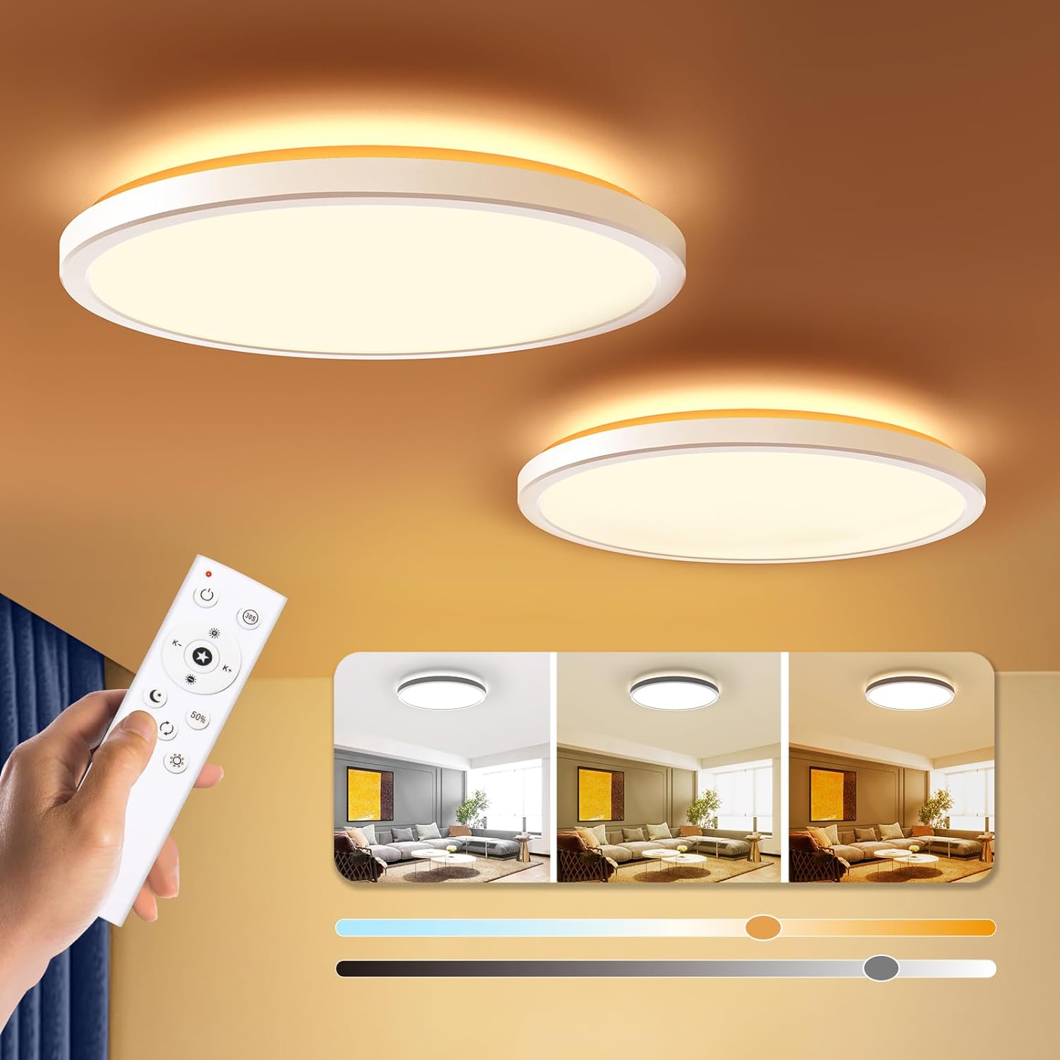 Dimmable LED Flush Mount Ceiling Light Fixture with Remote Control ...
