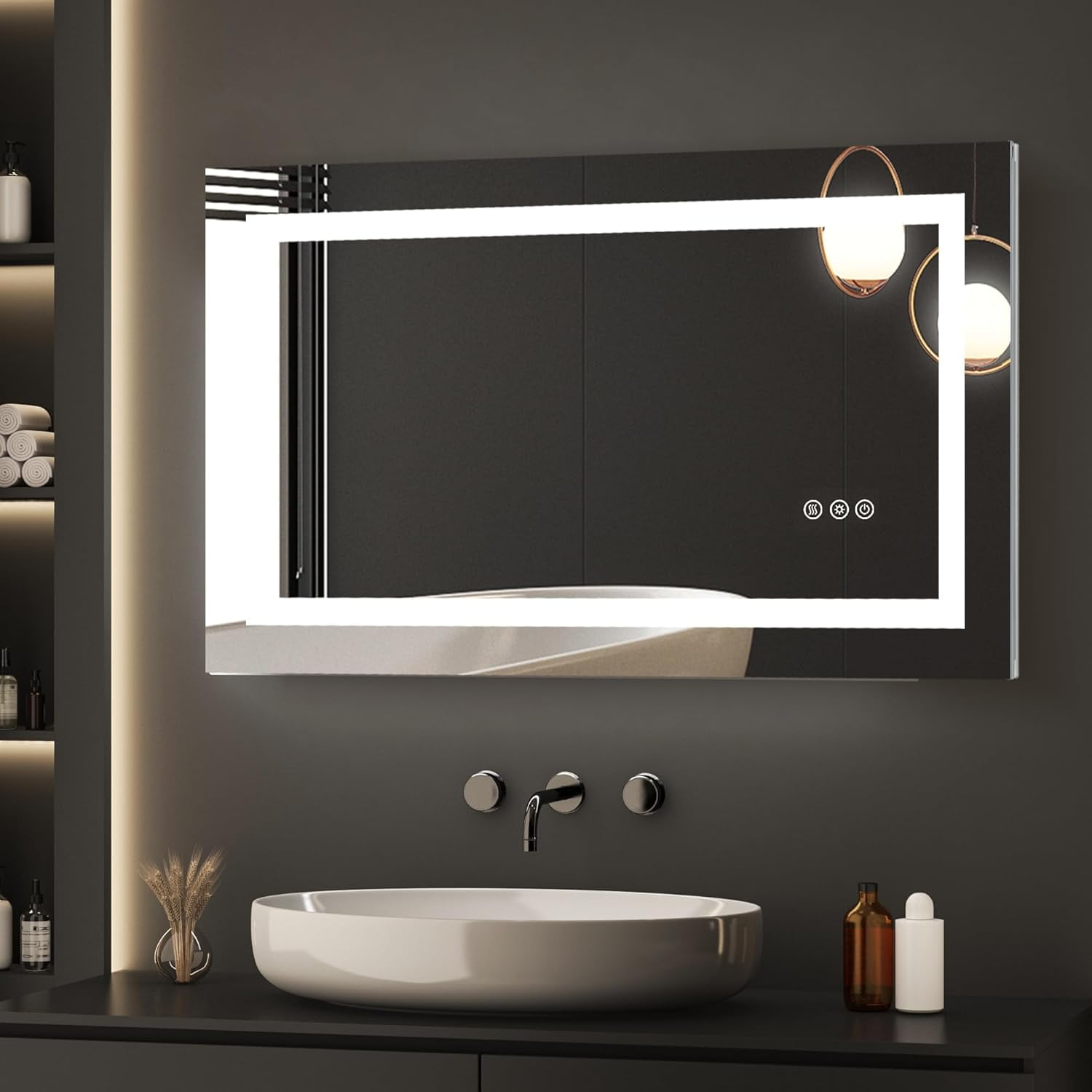 Dimmable LED Frameless Vanity Mirror for Bathroom with Anti-Fog, Memory ...