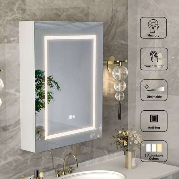 Dimmable LED Medicine Mirror Cabinet with Demister Wall-mounted ...