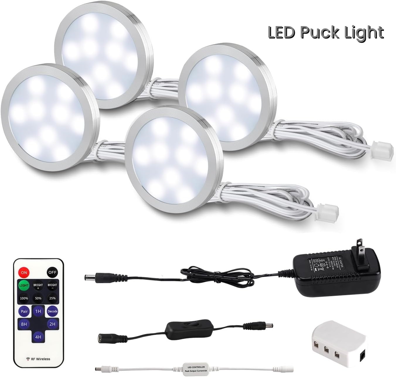 Dimmable LED Puck Lights with Remote Control for Under Cabinet Lighting ...