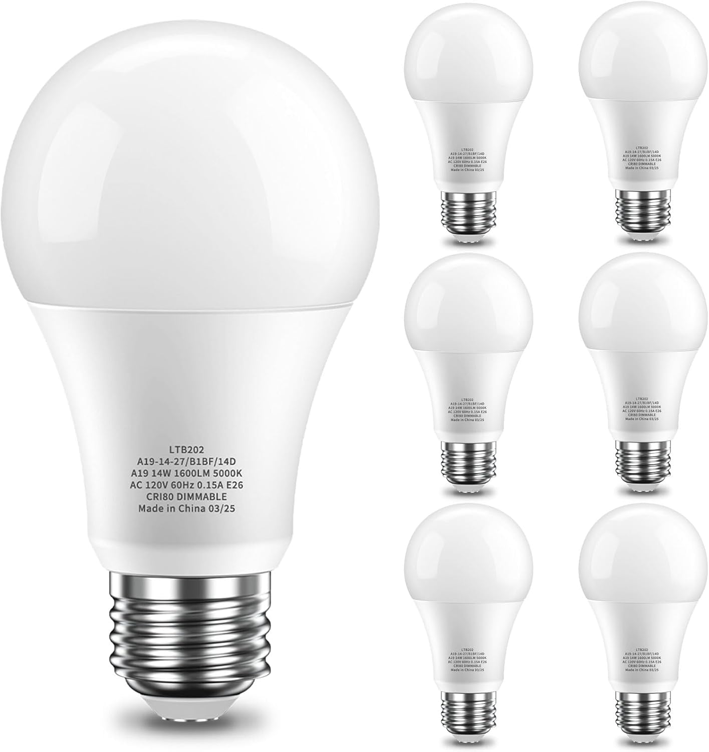 Dimmable Light Bulb, 100 Watt Equivt LED Bulbs, E26 14W 1600LM 5000K ...