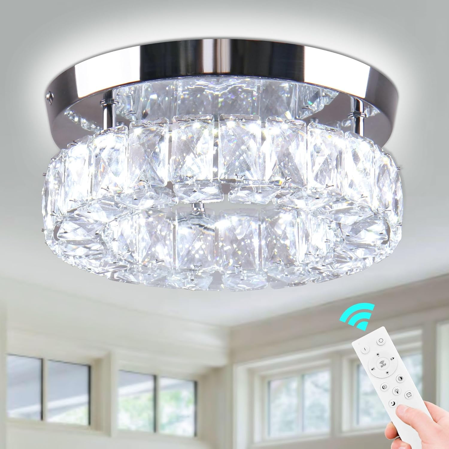 Dimmable Modern Chandeliers Ceiling Light with Remote Flush Mount Small ...