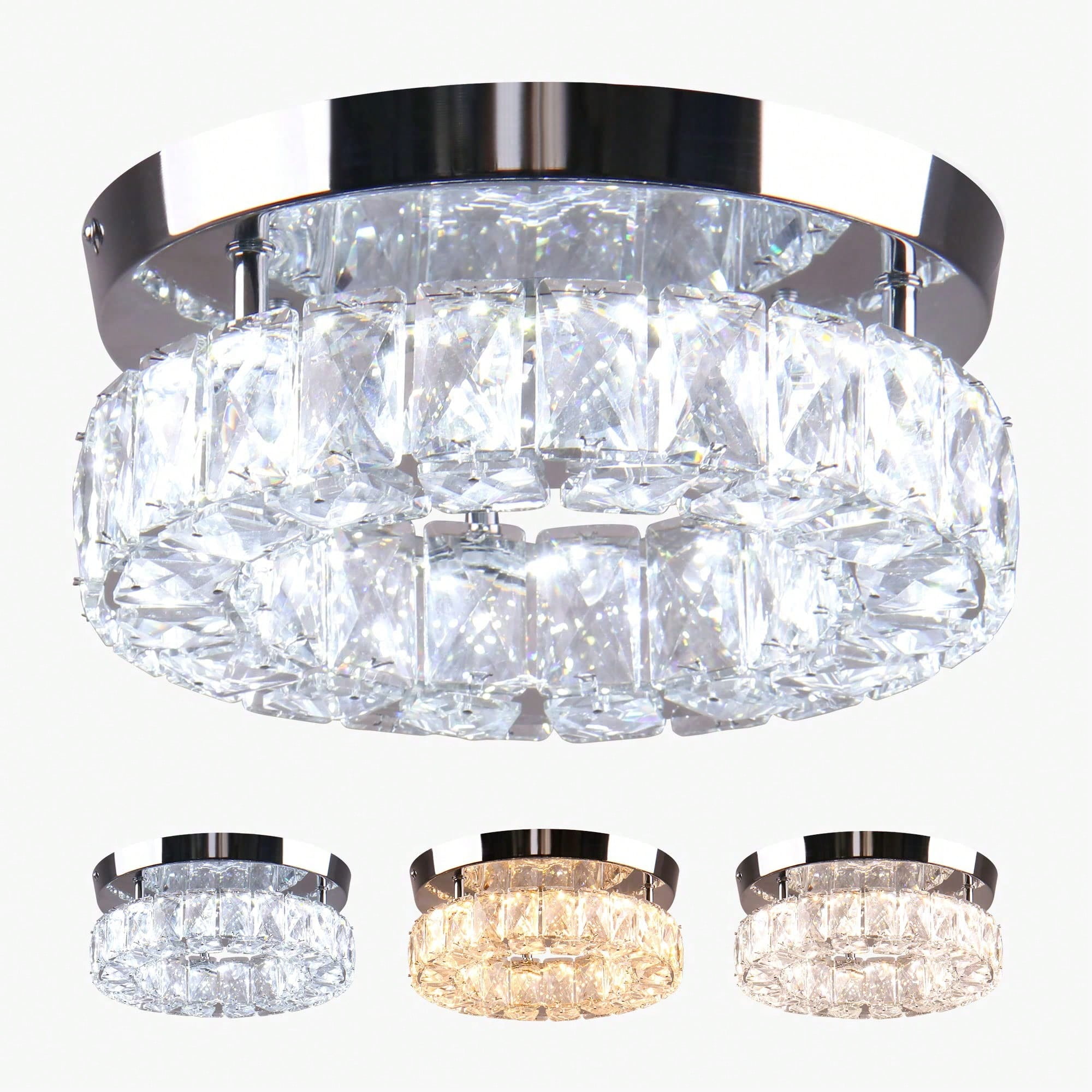 Dimmable Modern Crystal Chandeliers LED Ceiling Light With Remote Flush ...