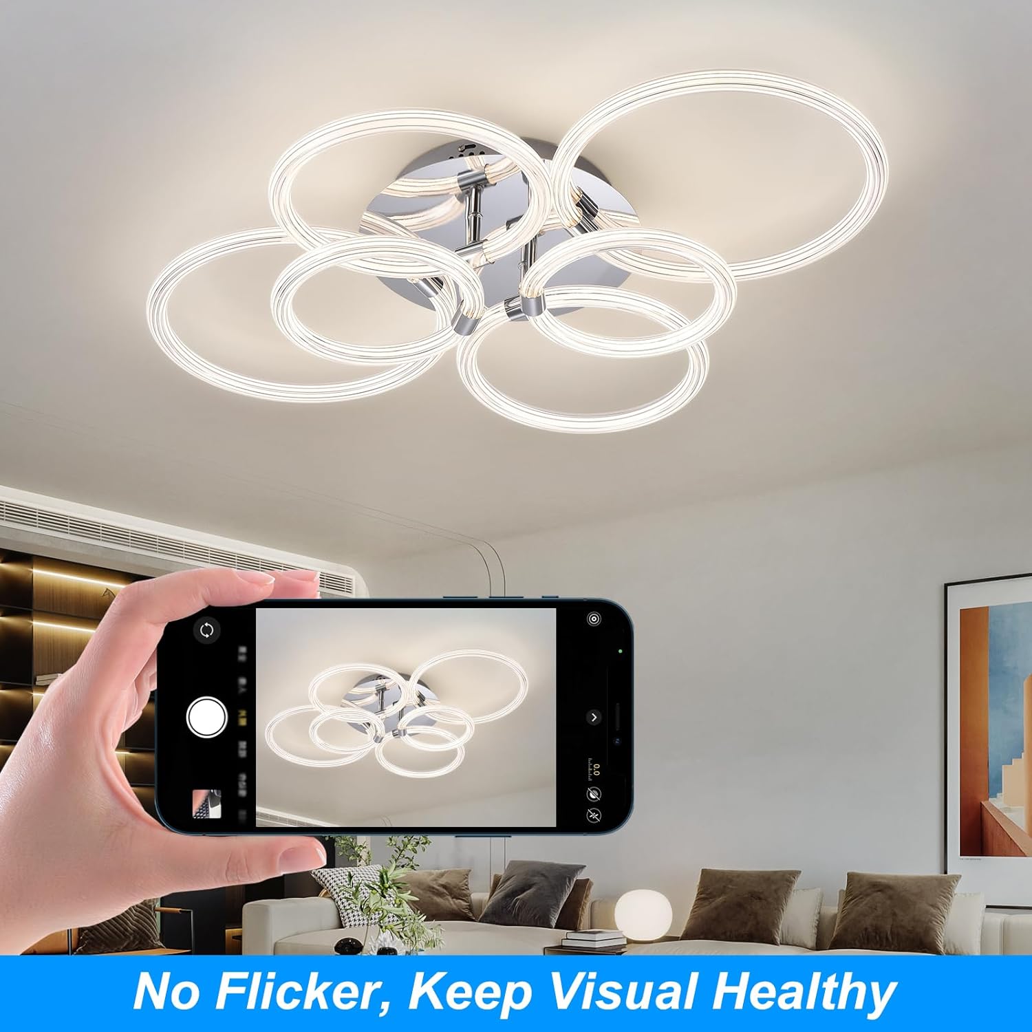 Dimmable Modern LED Flush Mount Ceiling Light with Remote Control, 6 ...