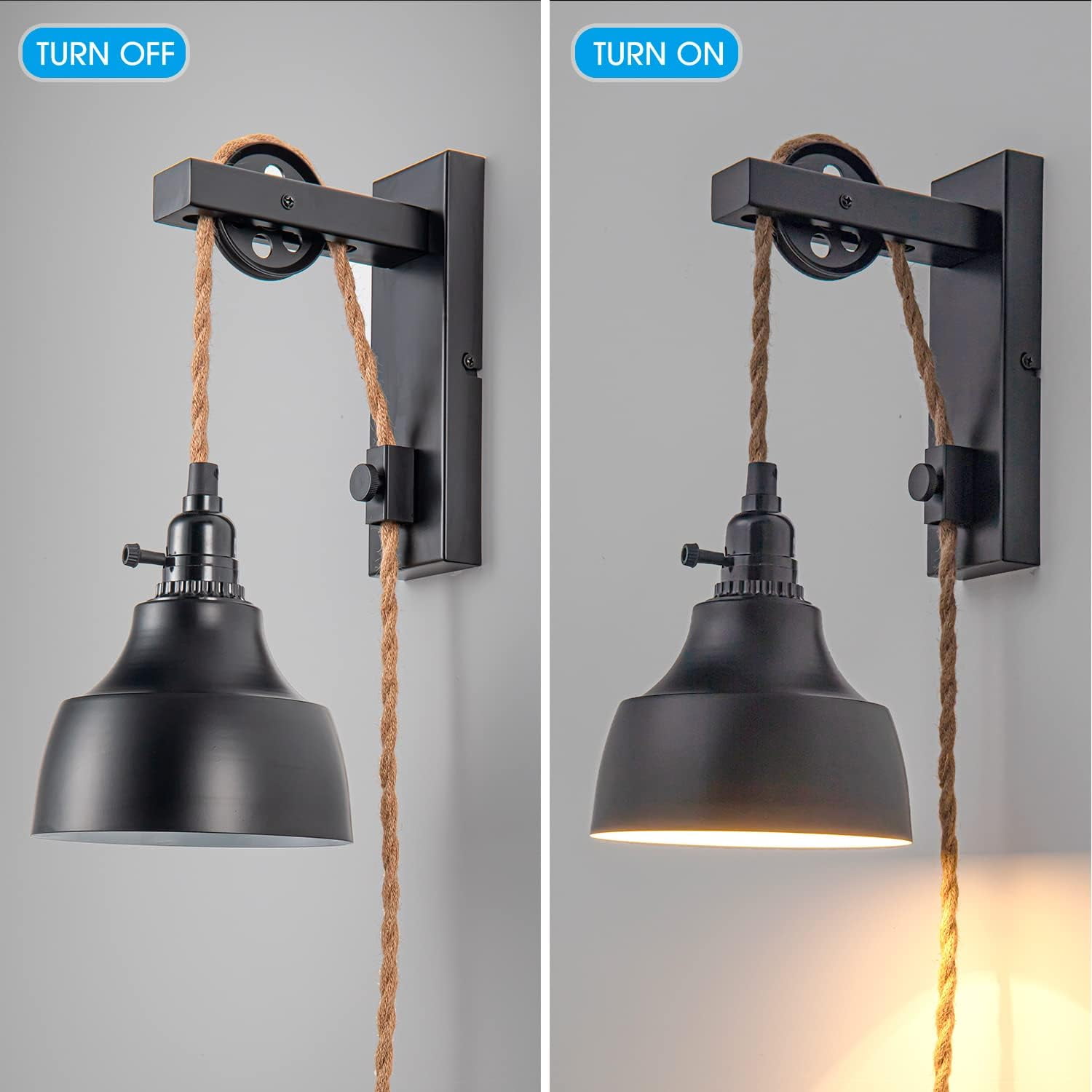 Dimmable Plug in Wall Sconces 13FT Pulley Wall Lamps Vintage Hanging ...