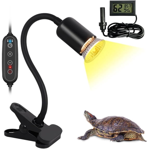 Dimmable Reptile Heat Lamp with Timer + 75W UVA UVB Light Bulb, Basking ...