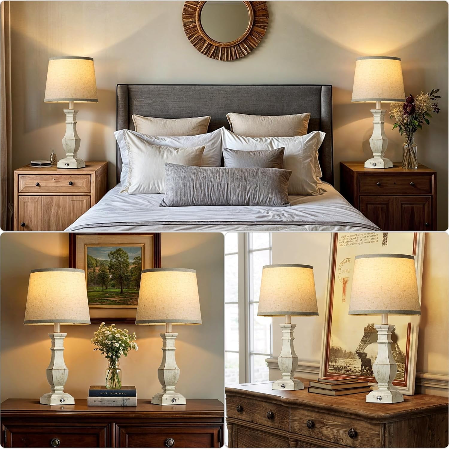 Dimmable Table Lamps Set of 2, Rustic Farmhouse Lamps for Living Room ...