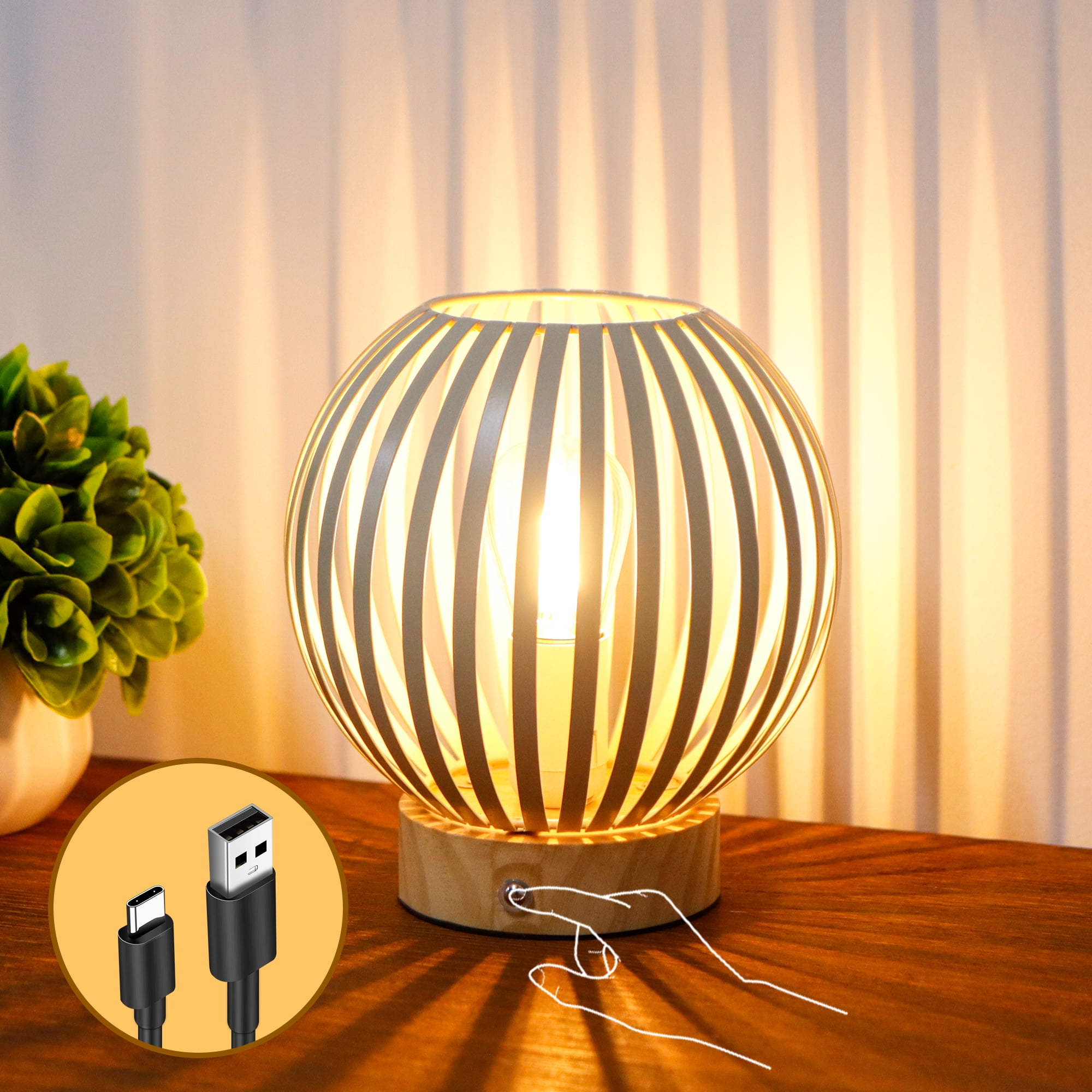 Dimmable Touch Bedside Table Lamp Metal Rechargeable Battery Powered ...