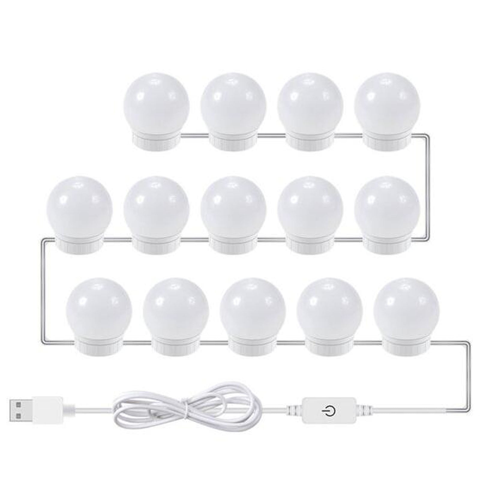 Dimmable Vanity Lights - 14 LED Bulbs, 4000K, USB Powered - for Makeup ...