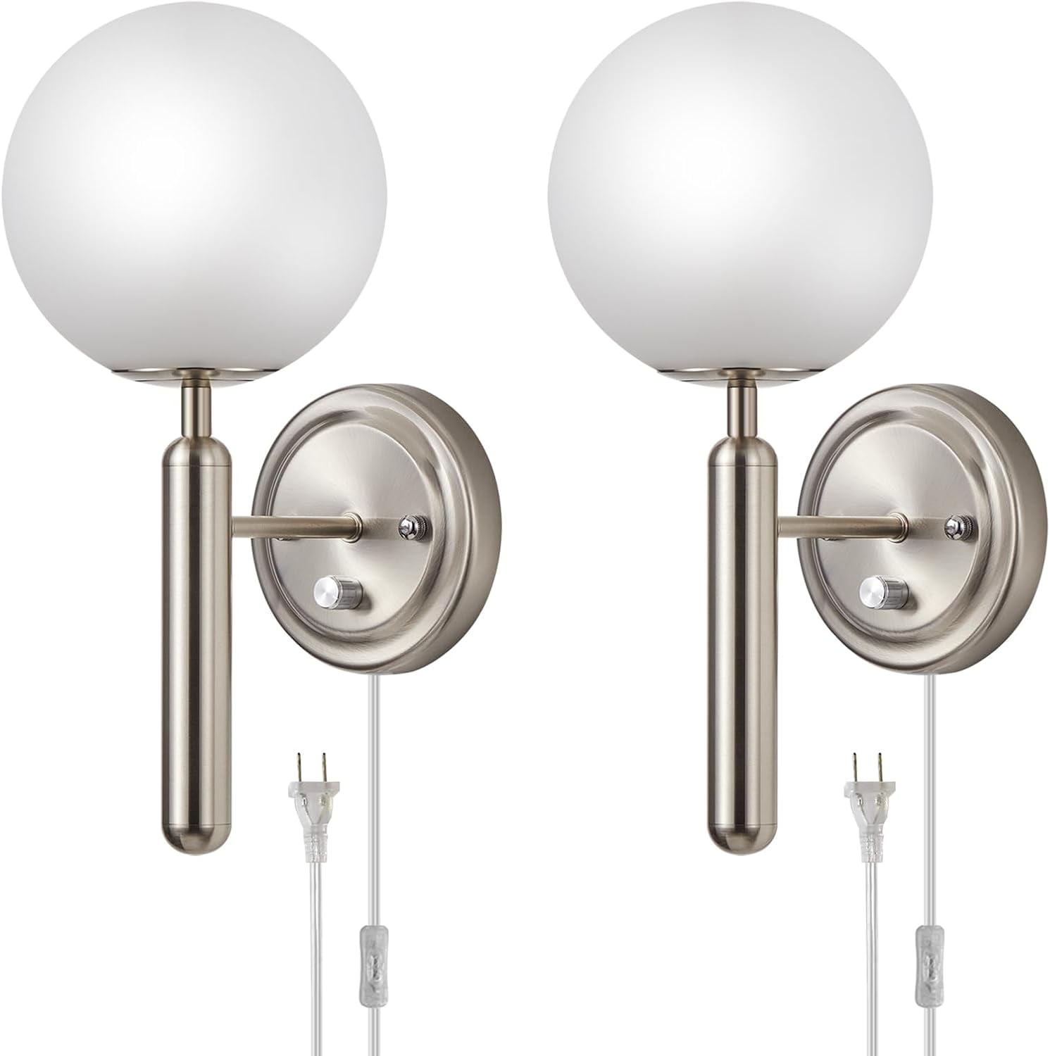 Dimmable Wall Sconces Set of Two, Brushed Nickel Plug in Wall Sconces ...