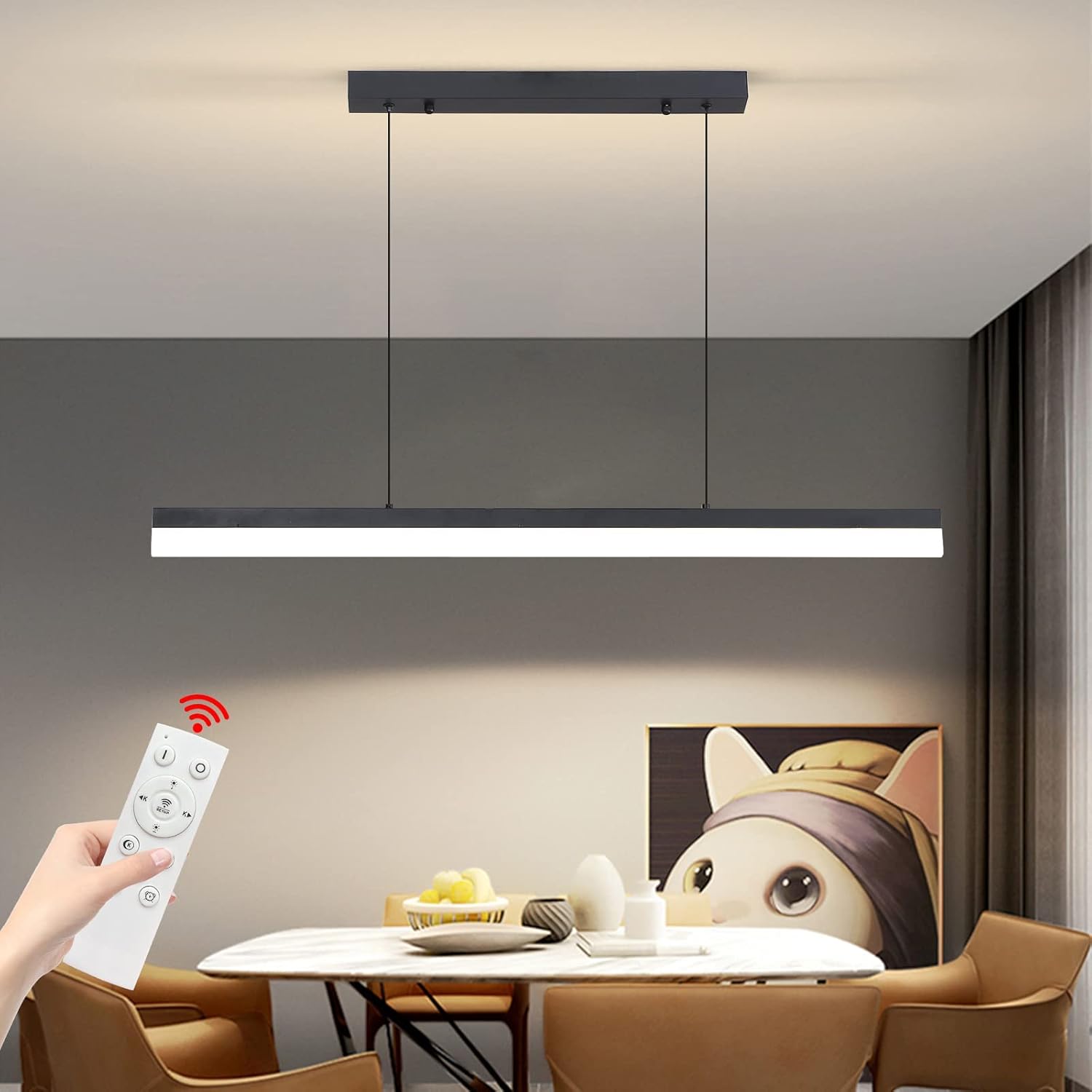 Dimmed LED Linear Pendant Light Chandeliers for Dining Room with Remote ...