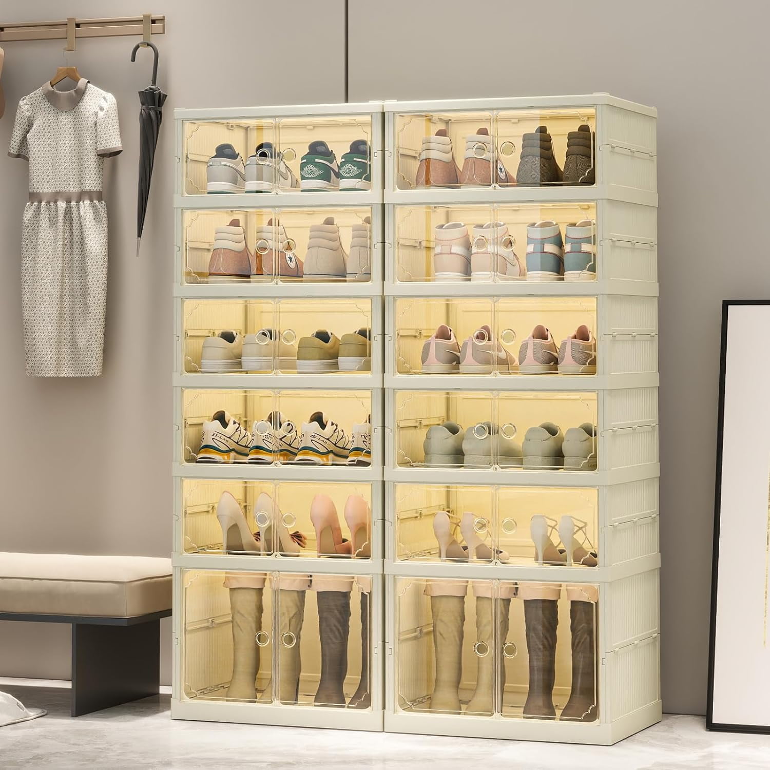 Dimmeda 6 Tiers Foldable Shoe Rack Organizer for Closet with Wheels ...