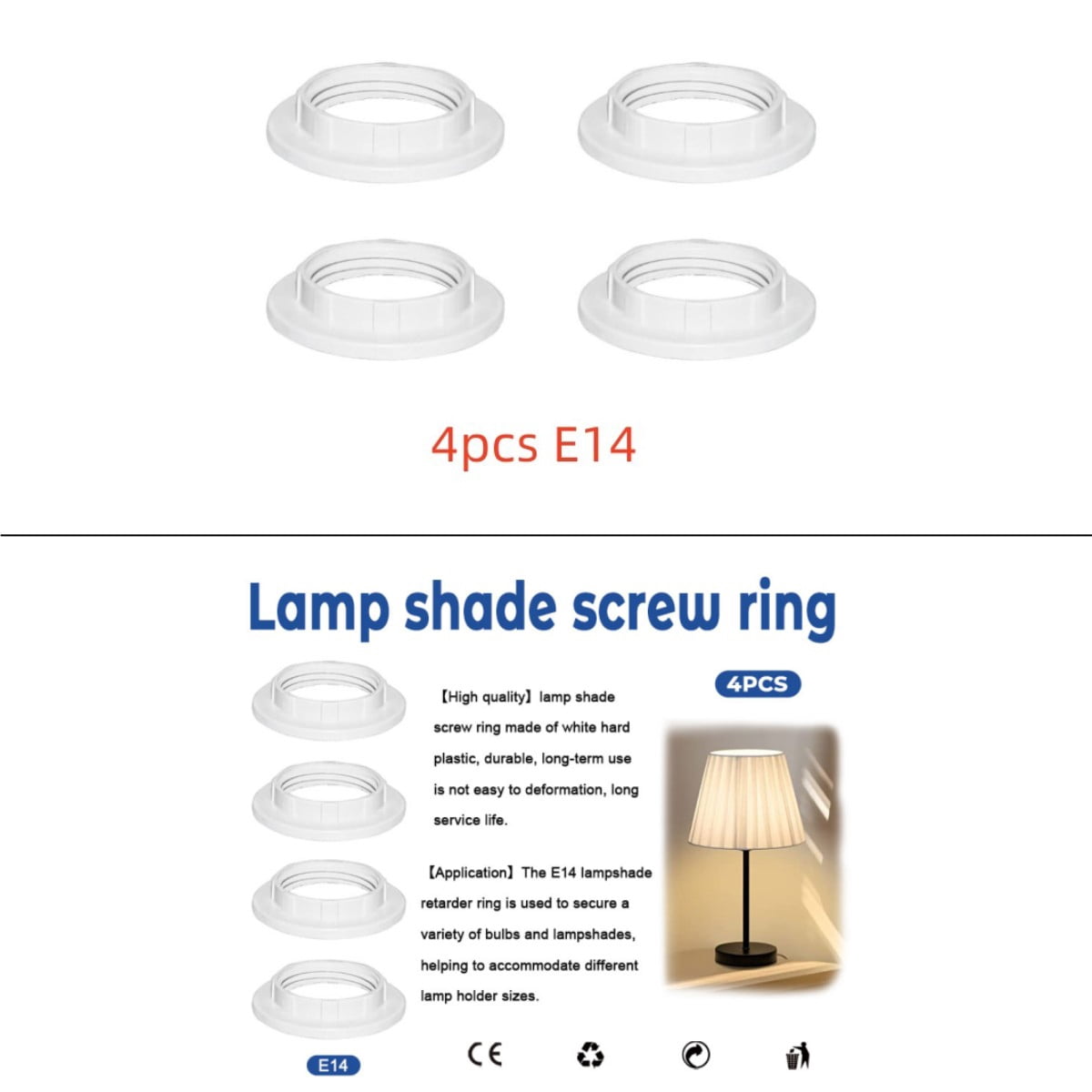 Dimming Touch Control: Cordless Table Lamp with E14 Lampshade Ring ...