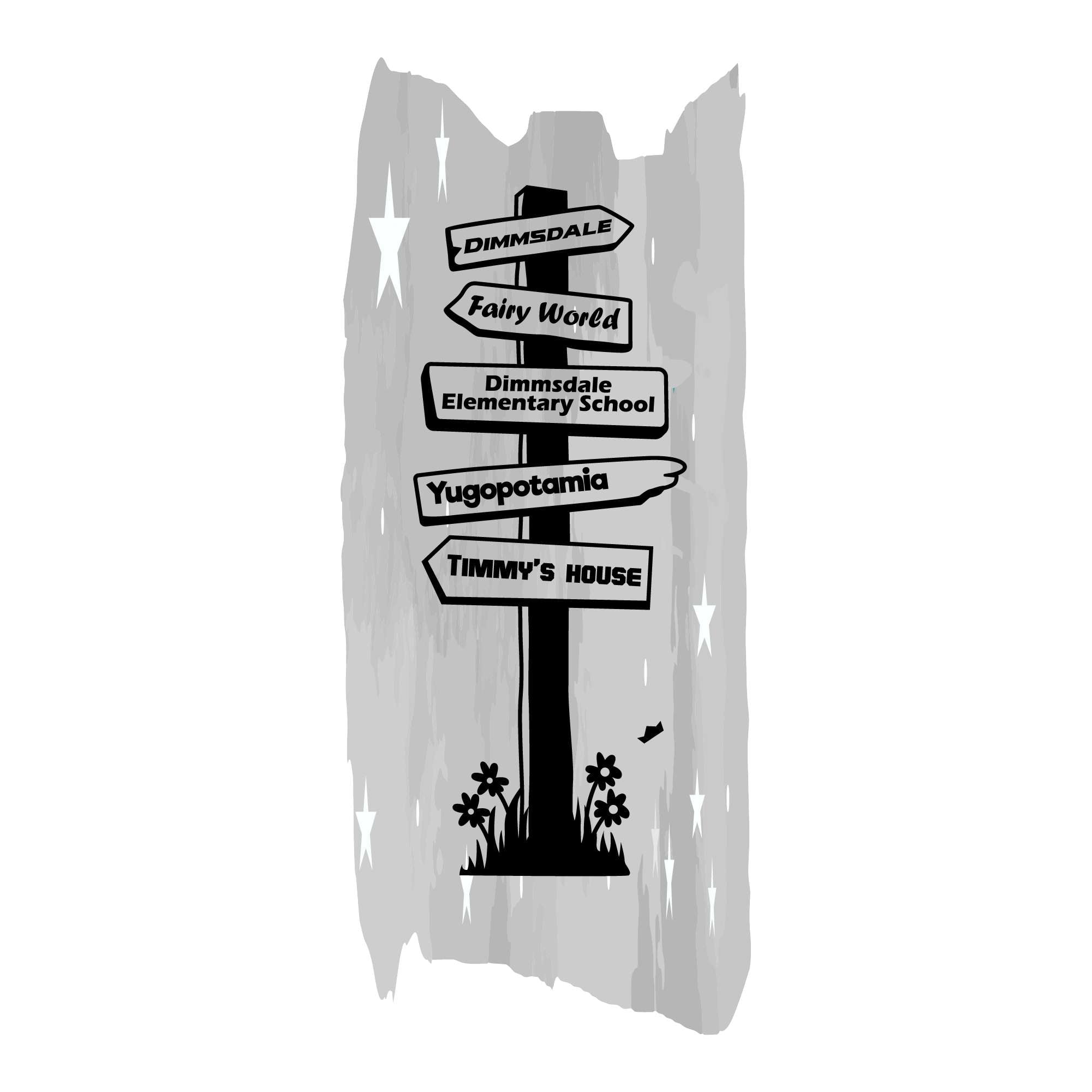Dimmsdale Fairy World Fairyworld Direction Sign Board Vinyl Wall Decor ...