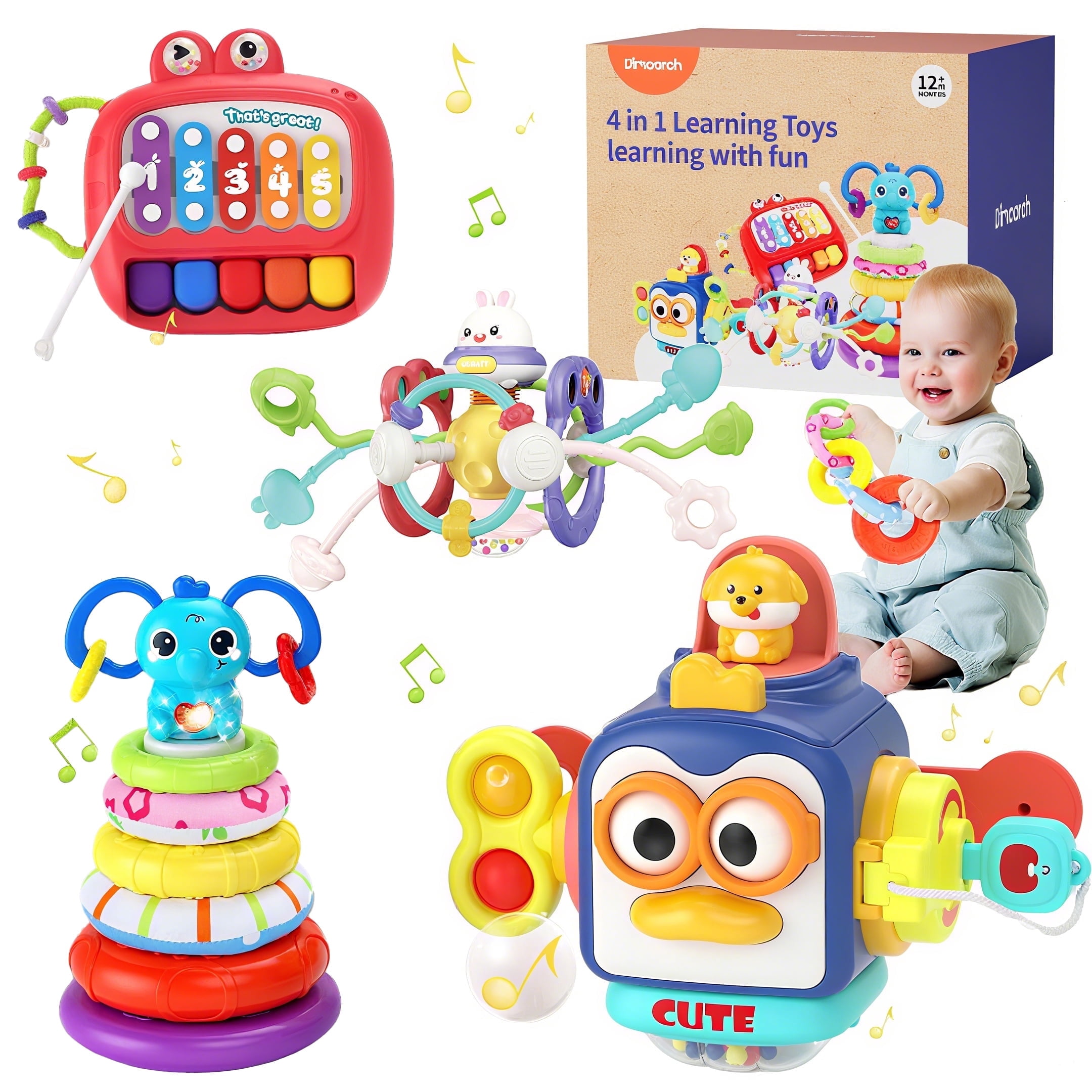 Dimoarch 4 in 1 Baby Toys 6-12 Months, Montessori Toy for Babies 1-2 ...