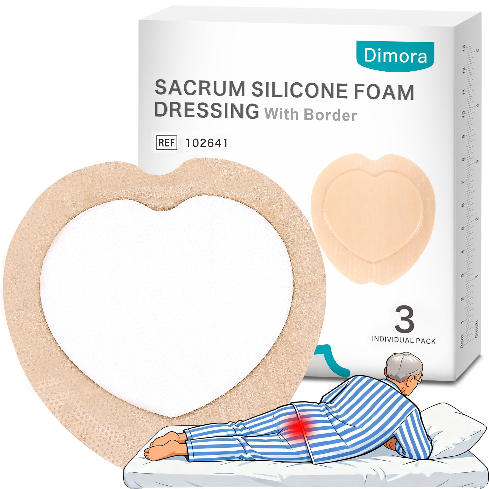 Dimora 3 Pack Silicone Sacrum Foam Dressing 7"x7", Waterproof Wound ...