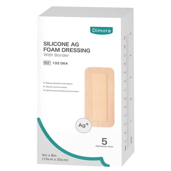 Dimora Silicone Foam Dressing Silver Ag 4"x 8" Adhesive Absorbent First ...