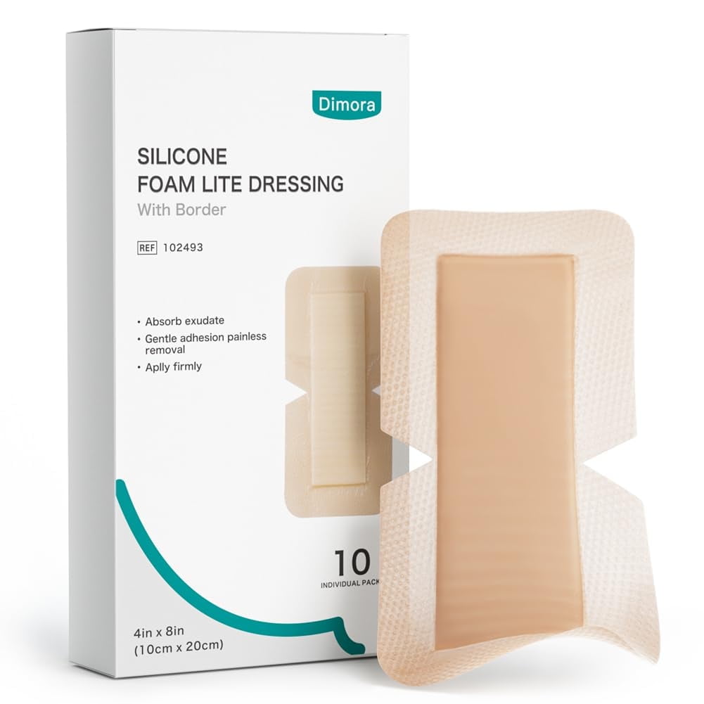 Dimora Silicone Foam Dressing with Border, 4" x 8", 10 Count, Adhesive ...