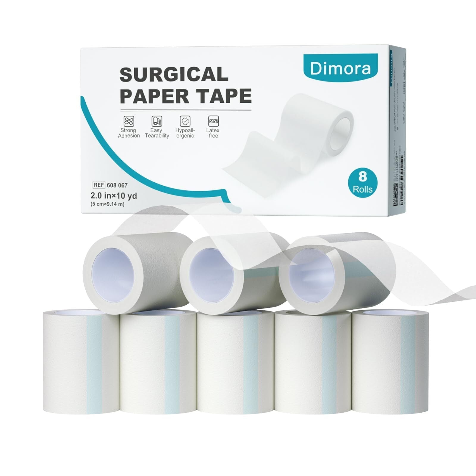 Dimora Soft Paper Surgical Tape 8 Rolls- Hypoallergenic Medical Tape ...