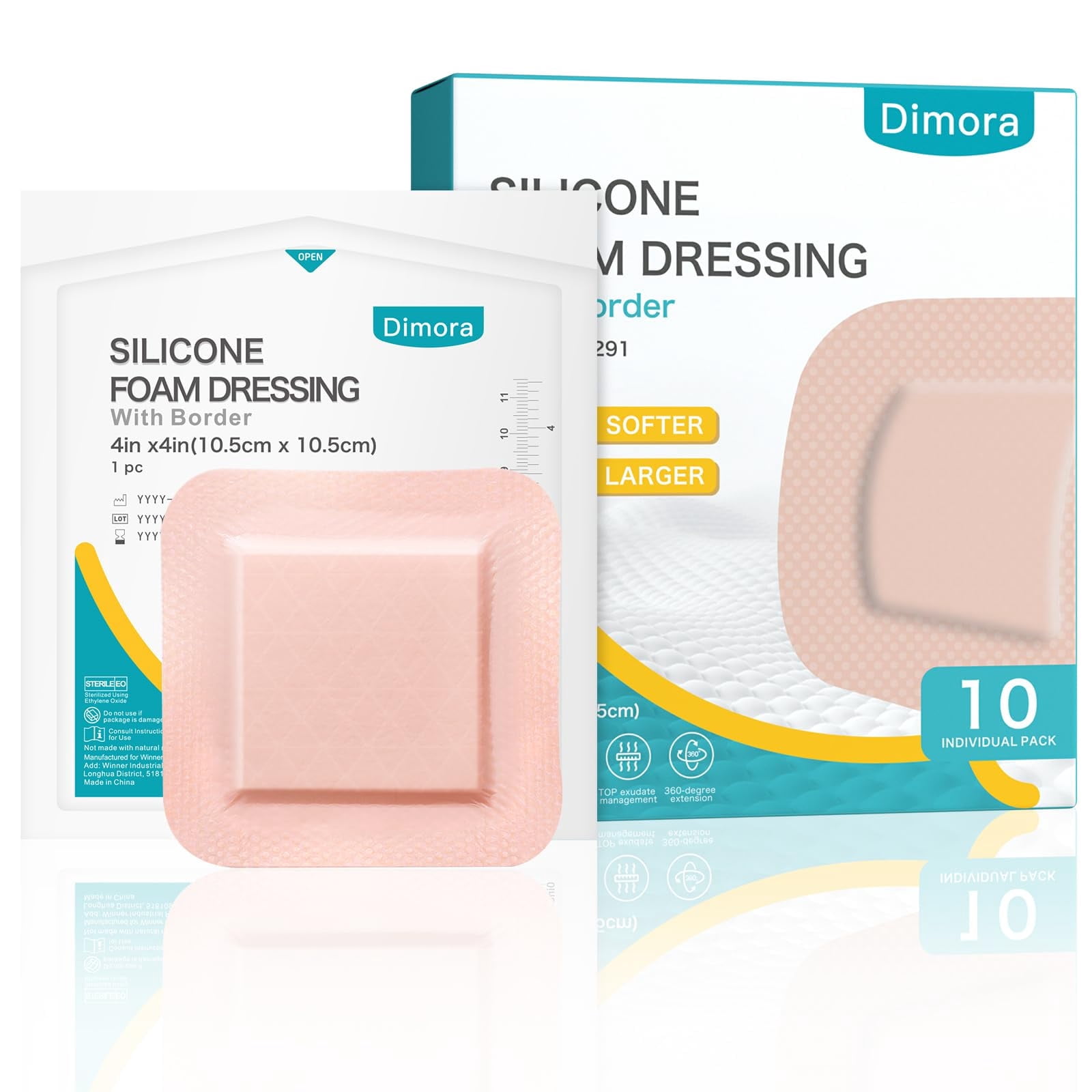 Dimora 10 Packs Ultra Soft Silicone Foam Dressing 4"x4", Super ...