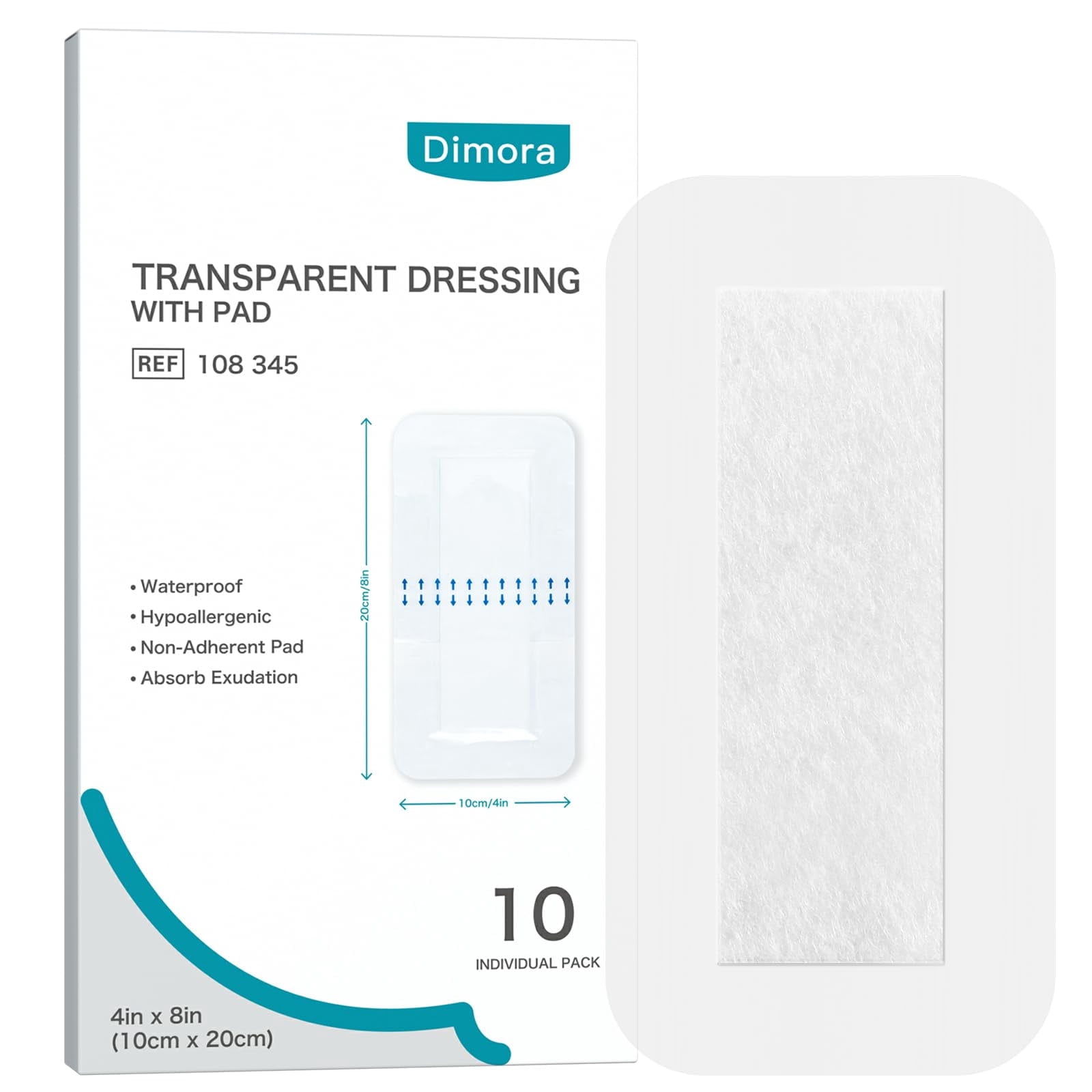 Dimora Transparent Film Dressing 4" x 8", Waterproof Wound Dressing ...