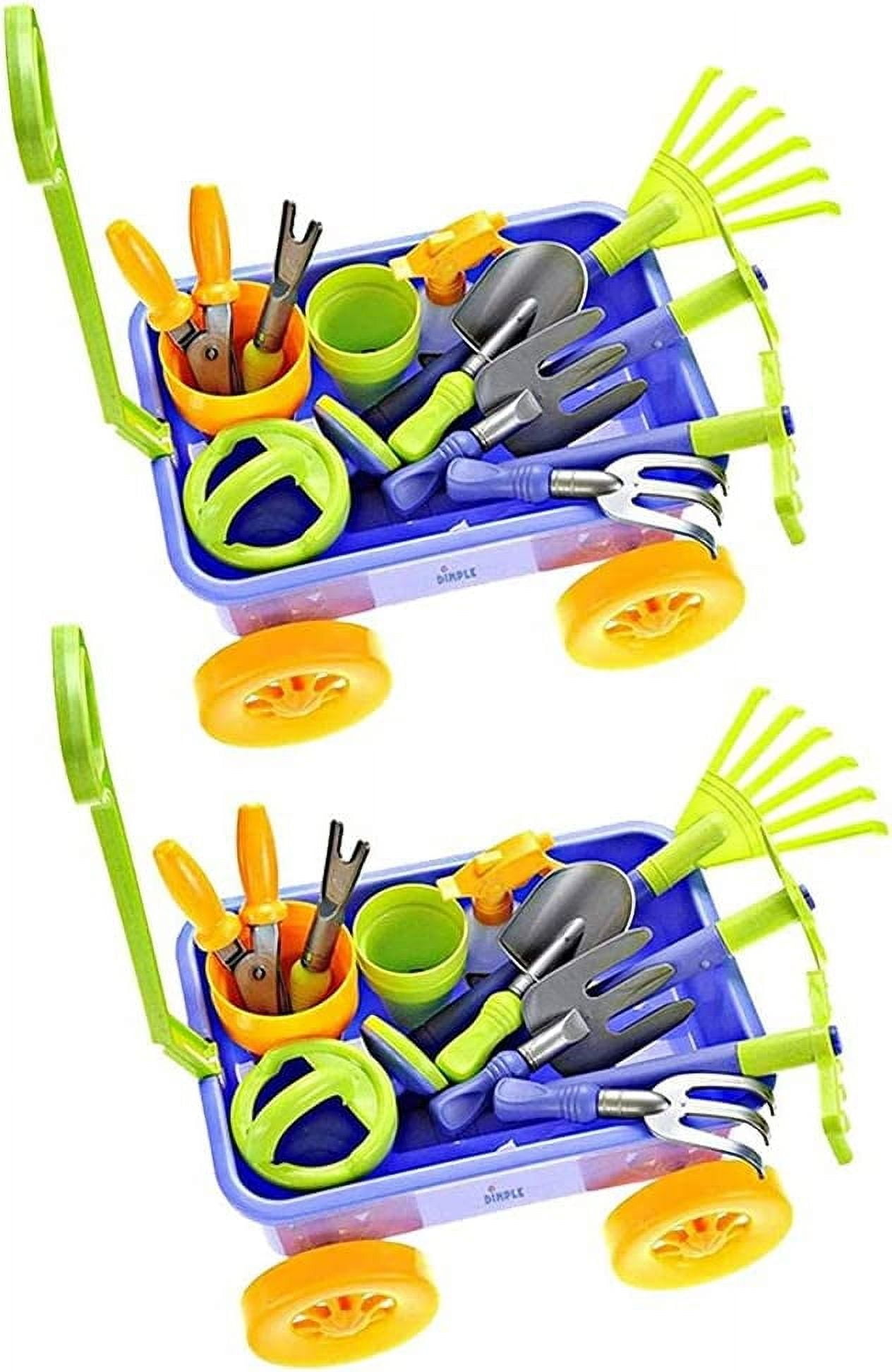 Dimple Garden Wagon & Tools Toy Set Premium 15 Piece Gardening Tools & Wagon Toy Set – Sturdy ...