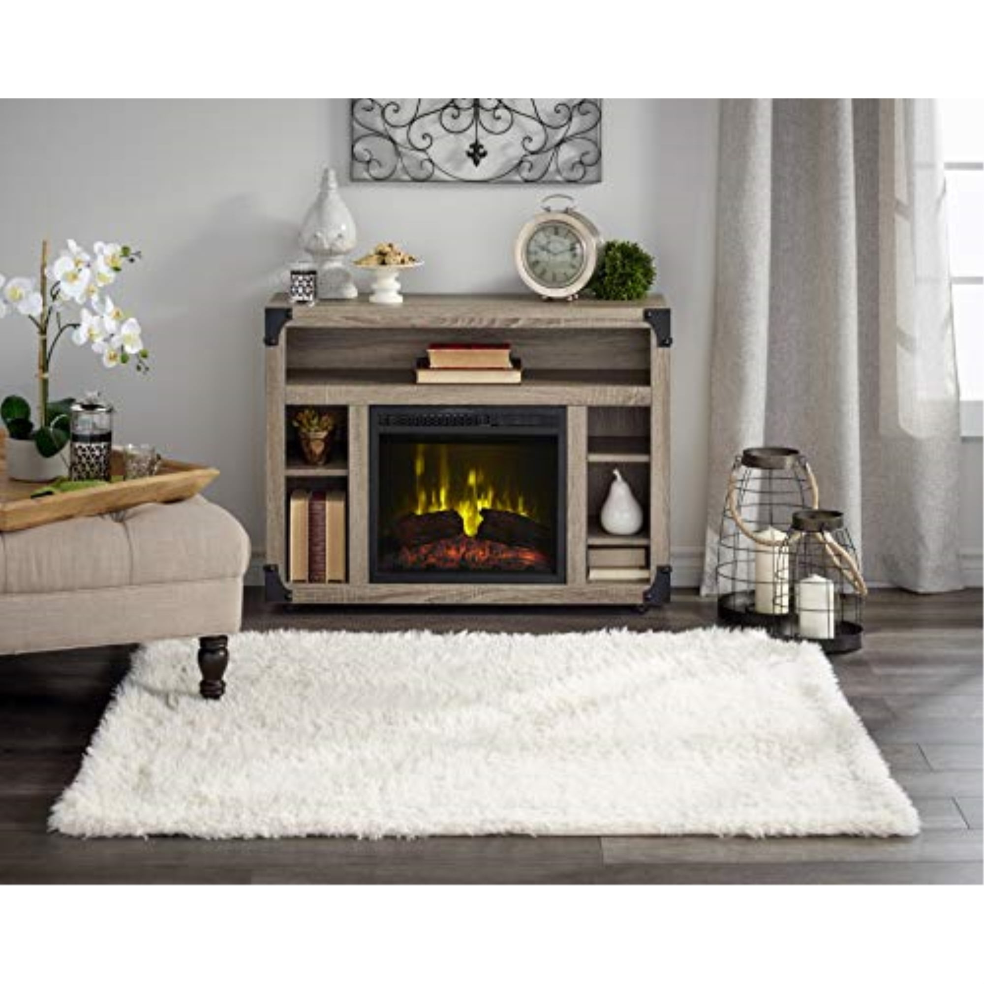 Dimplex 37 Inch While Distressed Oak Infrared Quartz Electric Fireplace ...