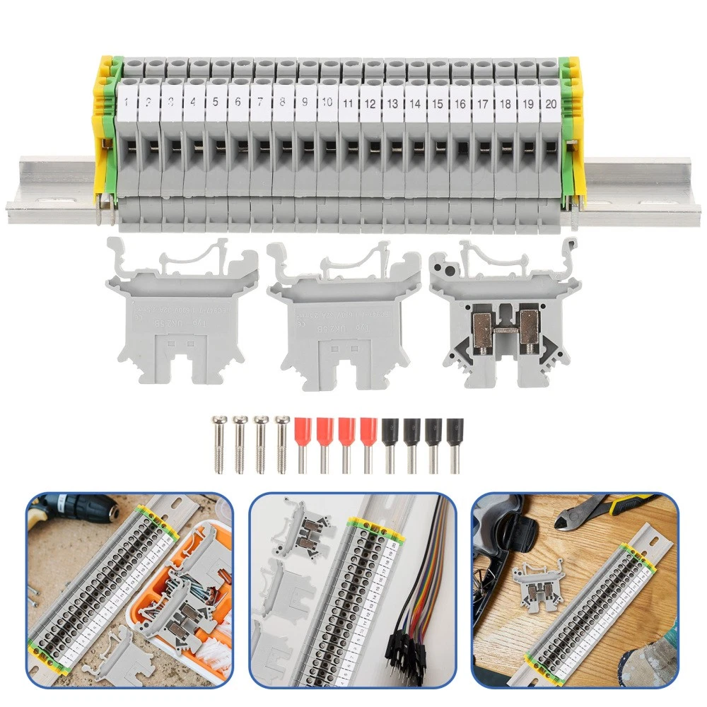 Din Rail Kit Jumper Wire Connector Screw Terminal Block End Brackets ...