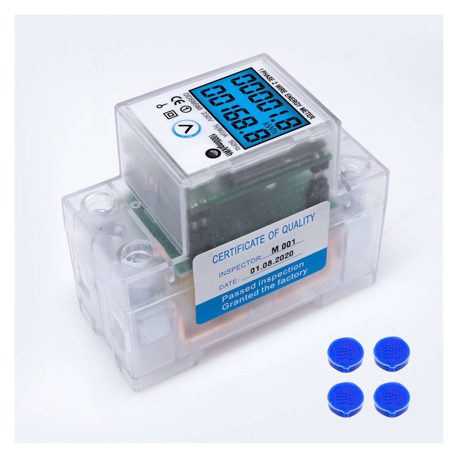 Din Rail Single Phase Digital Energy Meter Reset Zero AC KWh Voltage ...