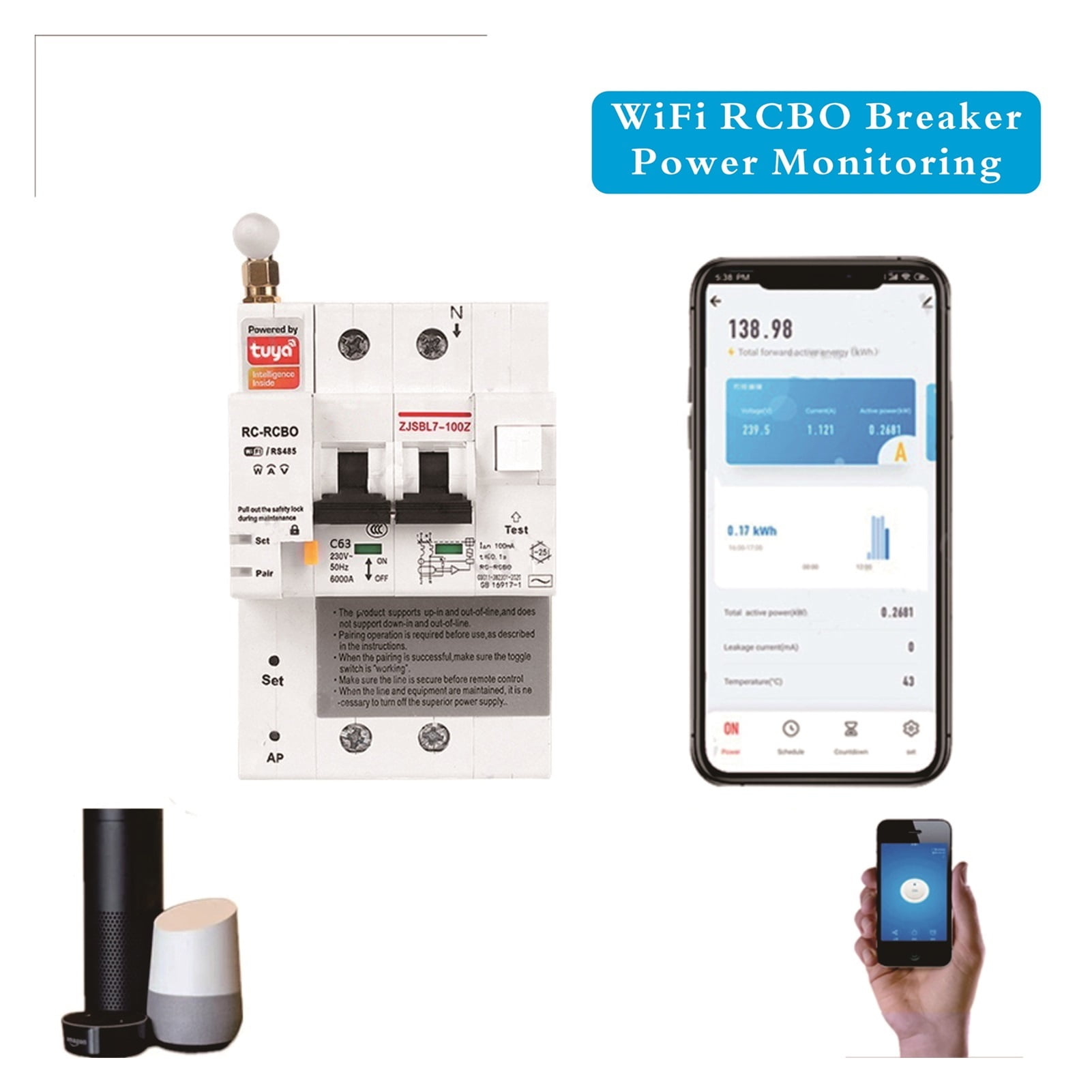 Din Rail Tuya Smart RCBO Circuit Breaker with Energy Monitoring 2P WiFi ... Din Rail Tuya Smart RCBO Circuit Breaker with Energy Monitoring 2P WiFi ...