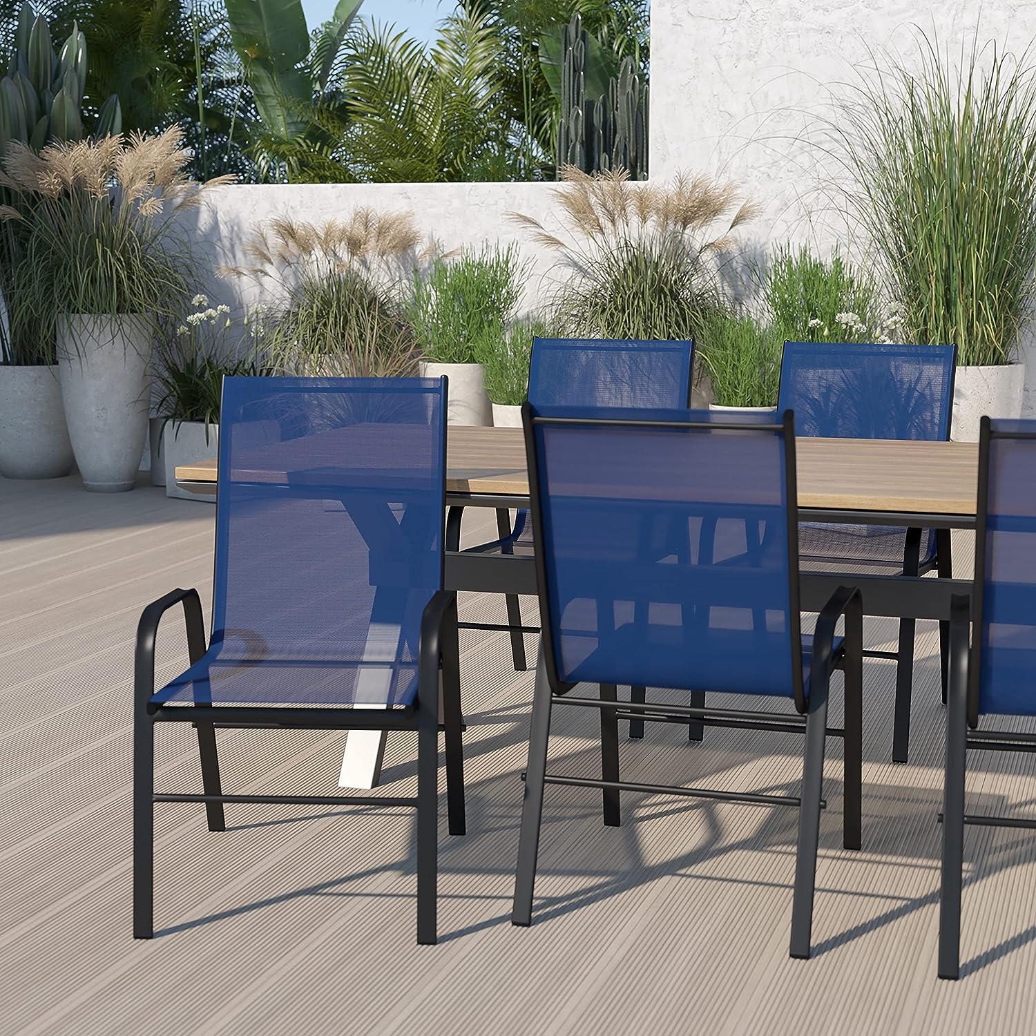 Dina 5 Pack Navy Outdoor Stack Chair with Flex Comfort Material - Patio ...