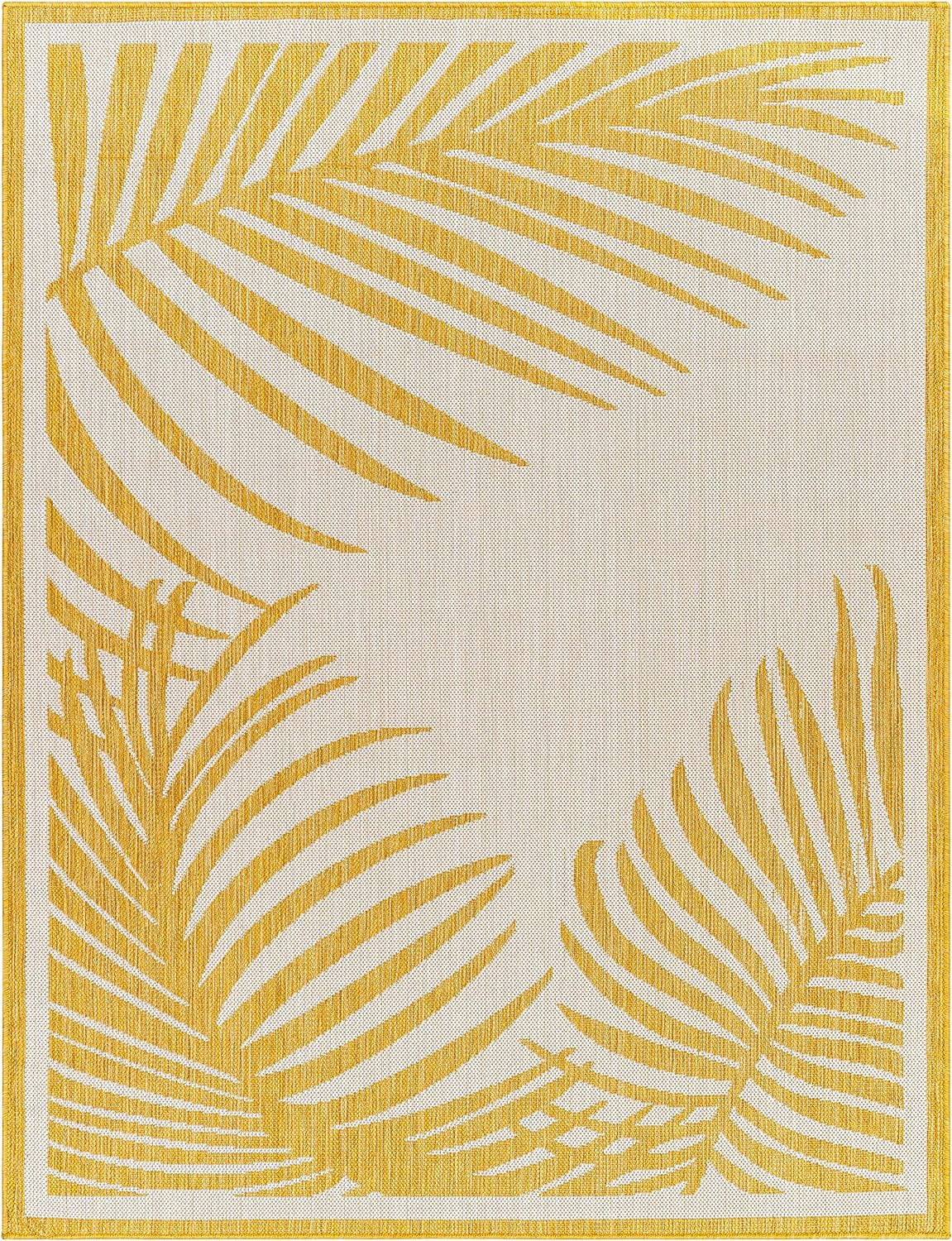Dina Coastal Tropical Palm Leaves Area Rug - Outdoor Safe, Performance ...