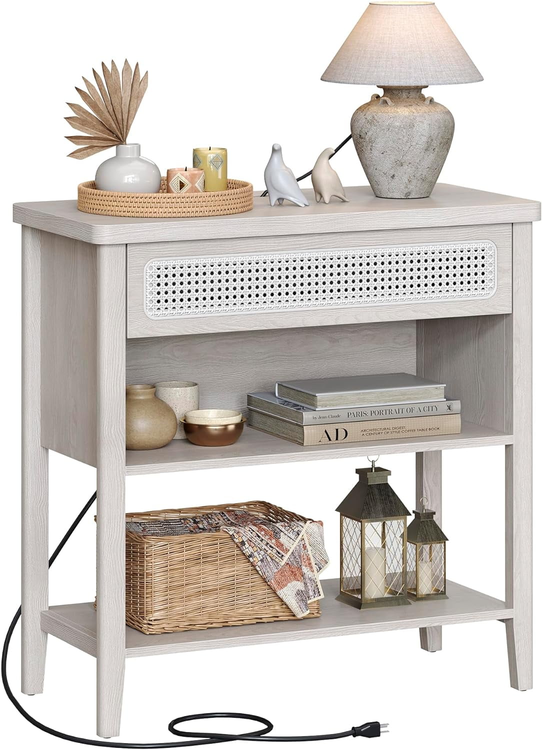 Dina Console Table with Power Outlets Entryway Table with Storage Shelf ...