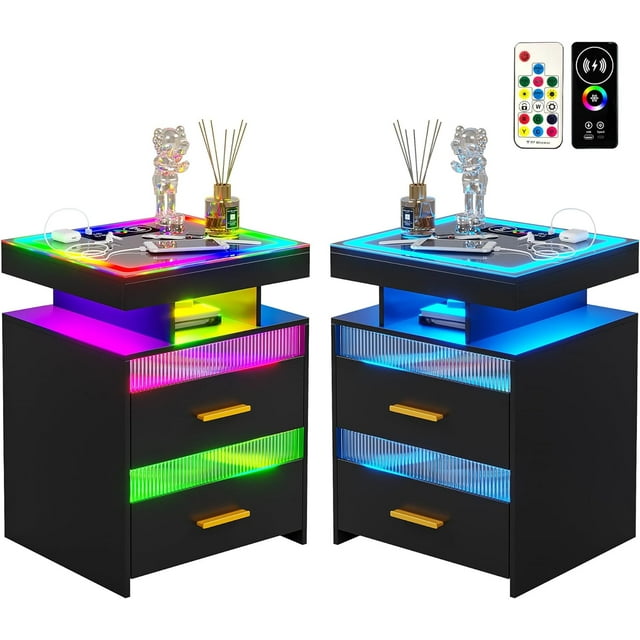 Dina Night Stand Set of 2 with Charging Station (Wireless USB Type-C ...