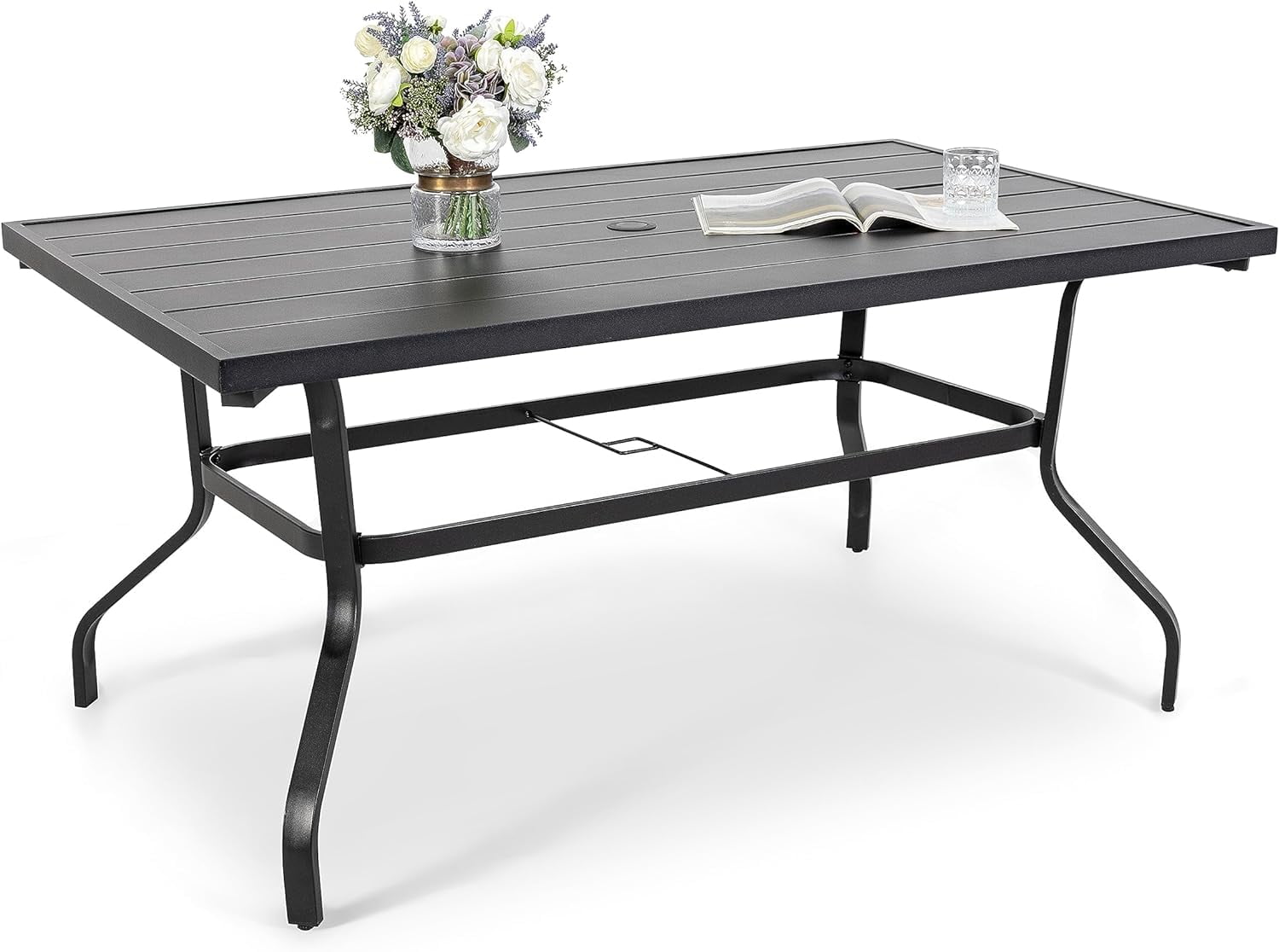 Dina Outdoor Dining Table with Umbrella Hole All Weather Aluminum ...