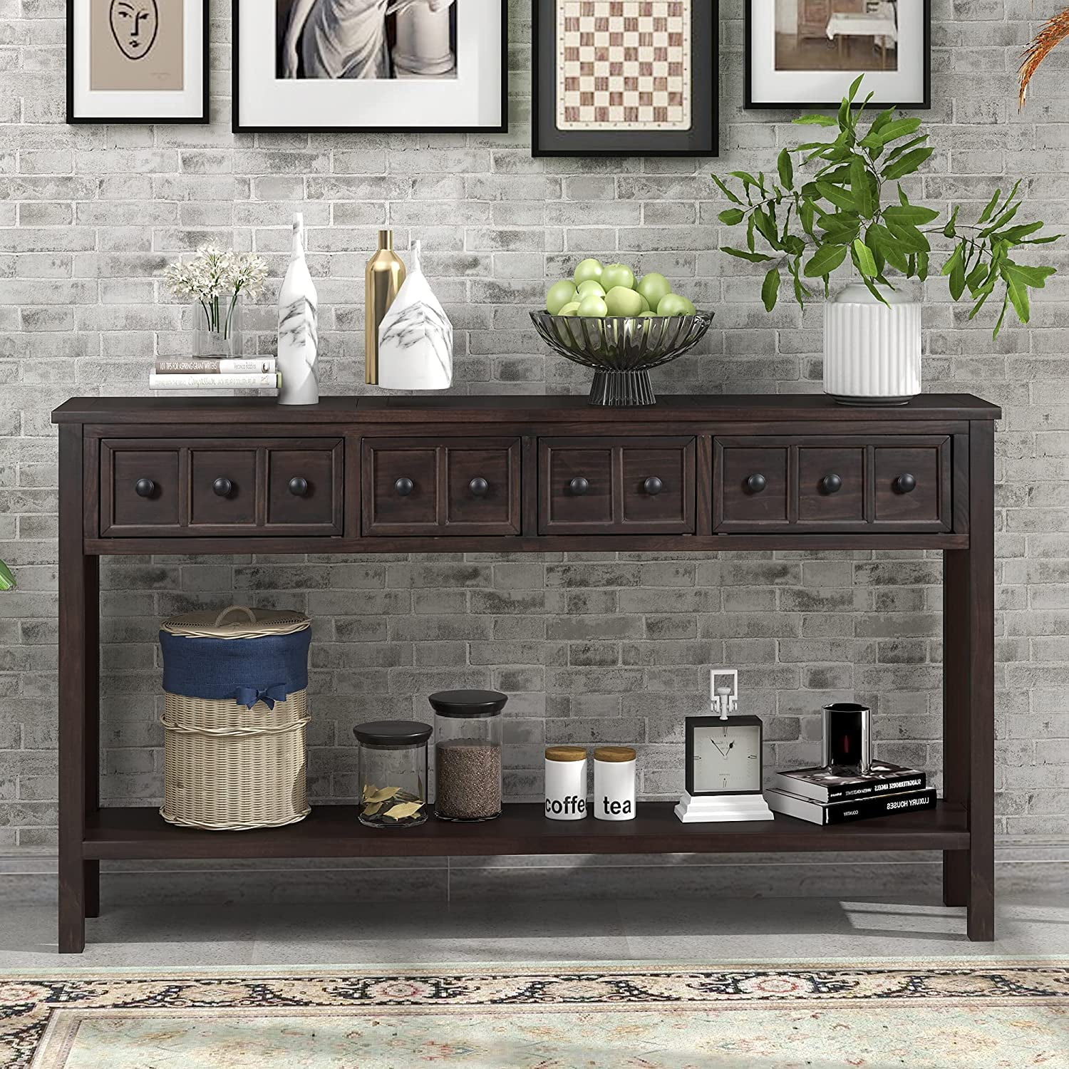 Dina Sofa Table 60 inch Sofa Table Long Console Table with Drawers and ...