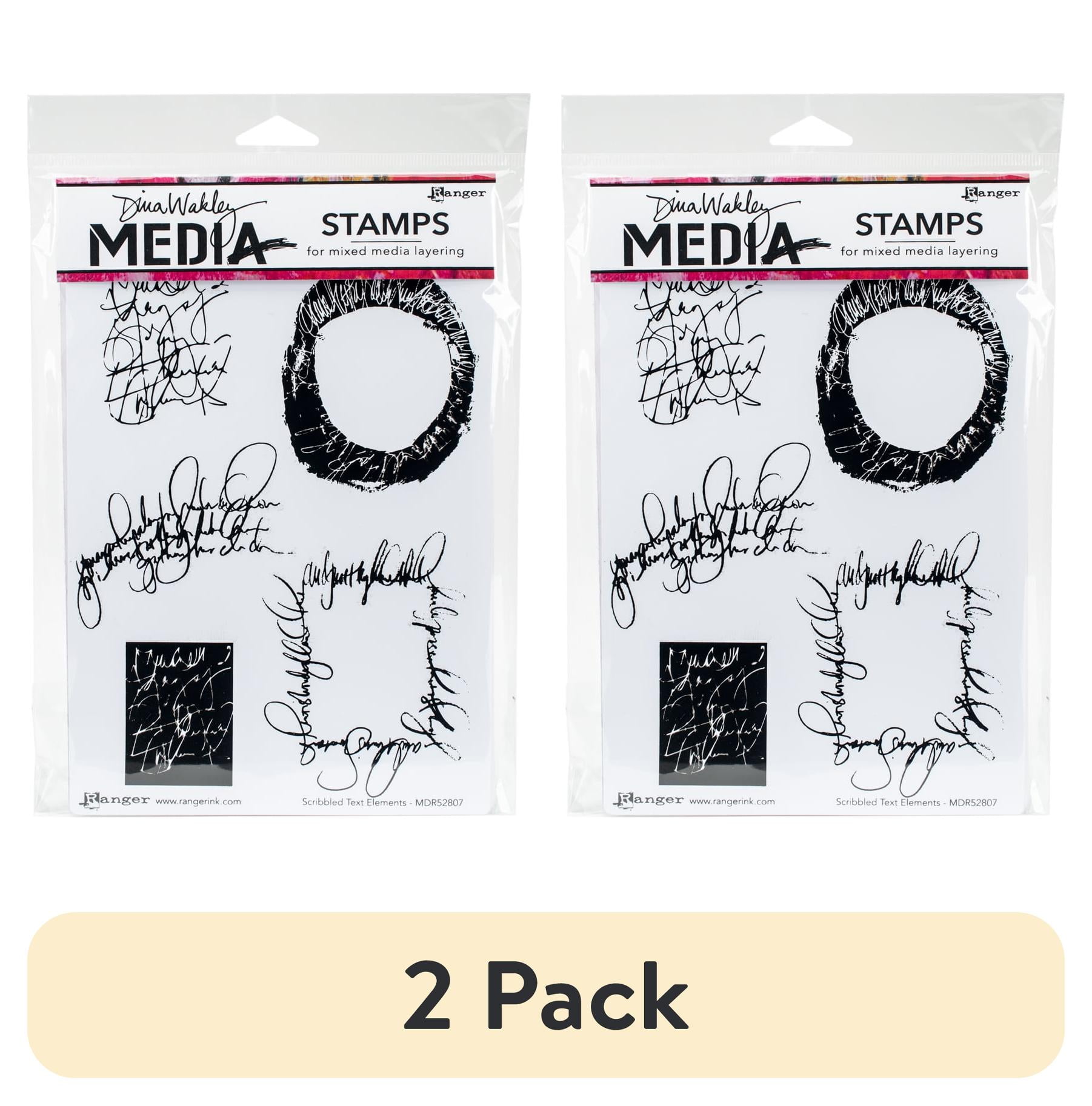 (2 pack) Dina Wakley Media Cling Stamps 6"X9"-Scribbled Text Elements ...
