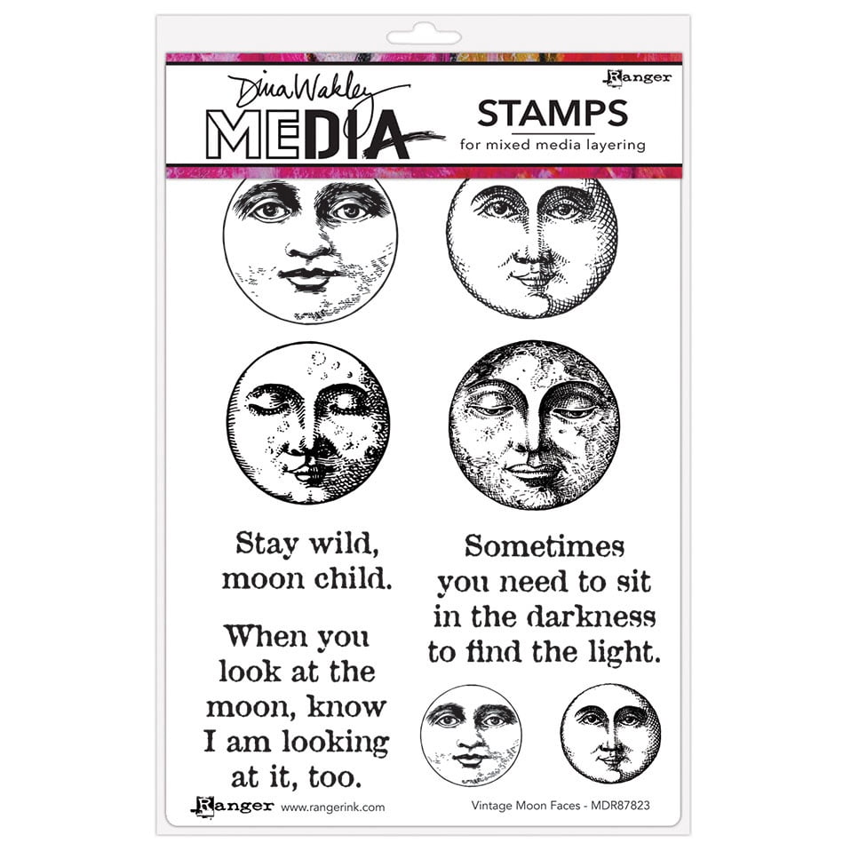 Dina Wakley Media Cling Stamps 6"X9"-Vintage Moon Faces - Walmart.com