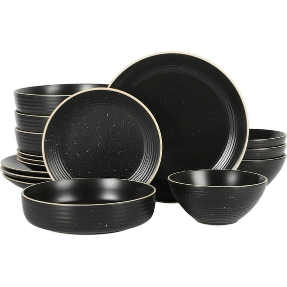 Dinah 16-Piece Matte Black Stoneware Dinnerware Set – Double Bowl ...