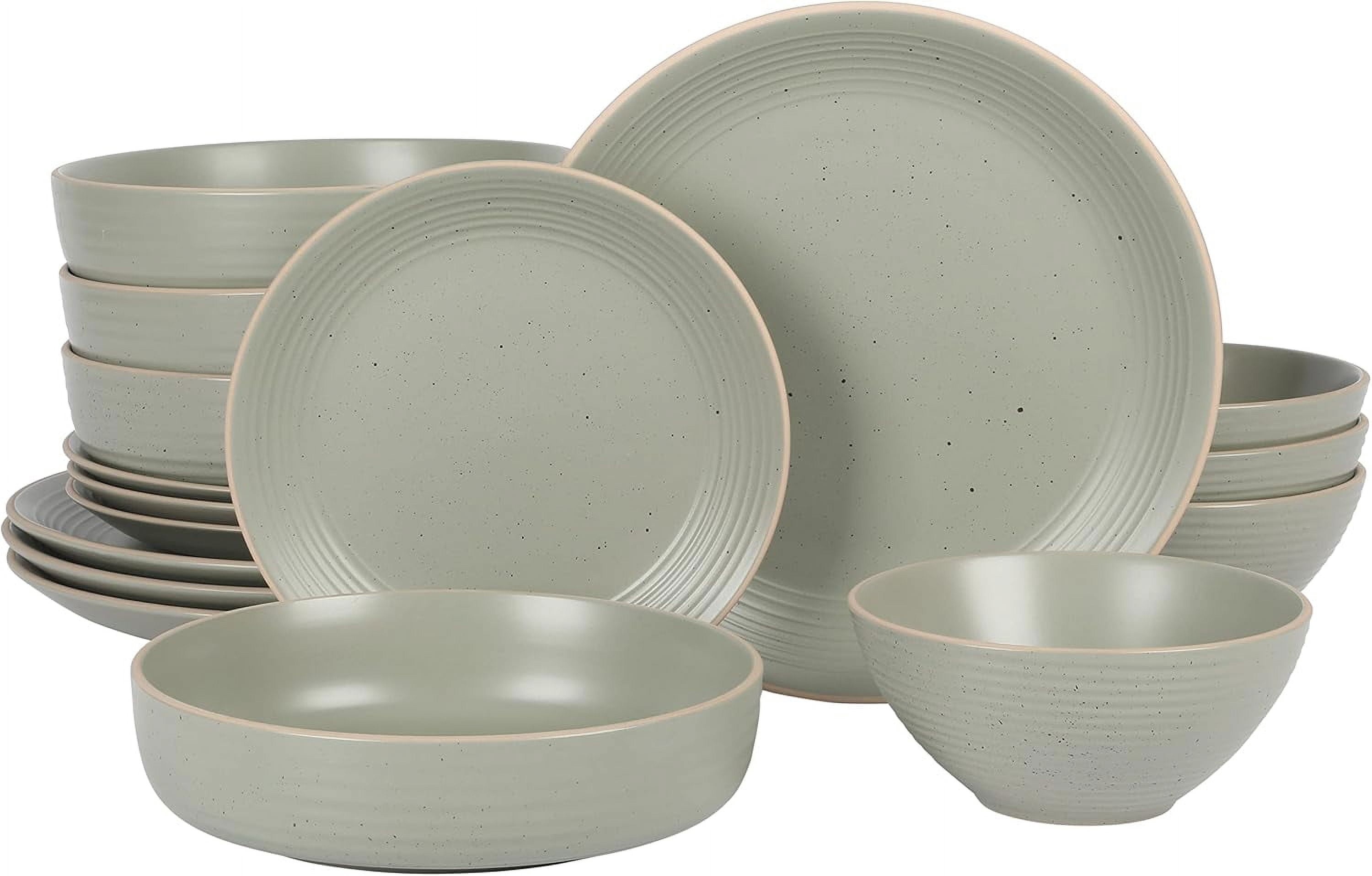 Dinah Double Bowl Stoneware Embossed Speckled Dinnerware Set - Sage ...