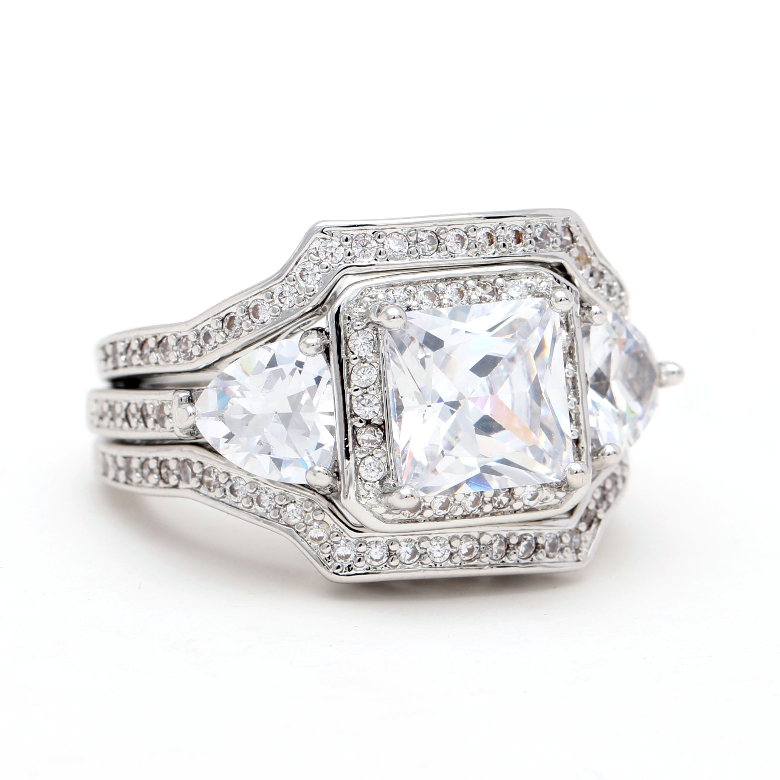 Dinah Wedding Ring Set for Women 3 pc Band Princess Engagement Ginger ...