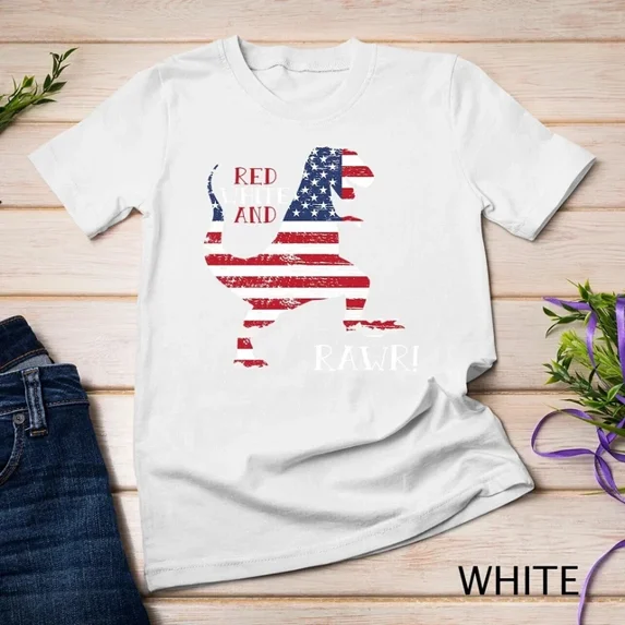 Dinasaur Rawr T Shirt, Red White American Flag T-Shirt White S-5XL ...