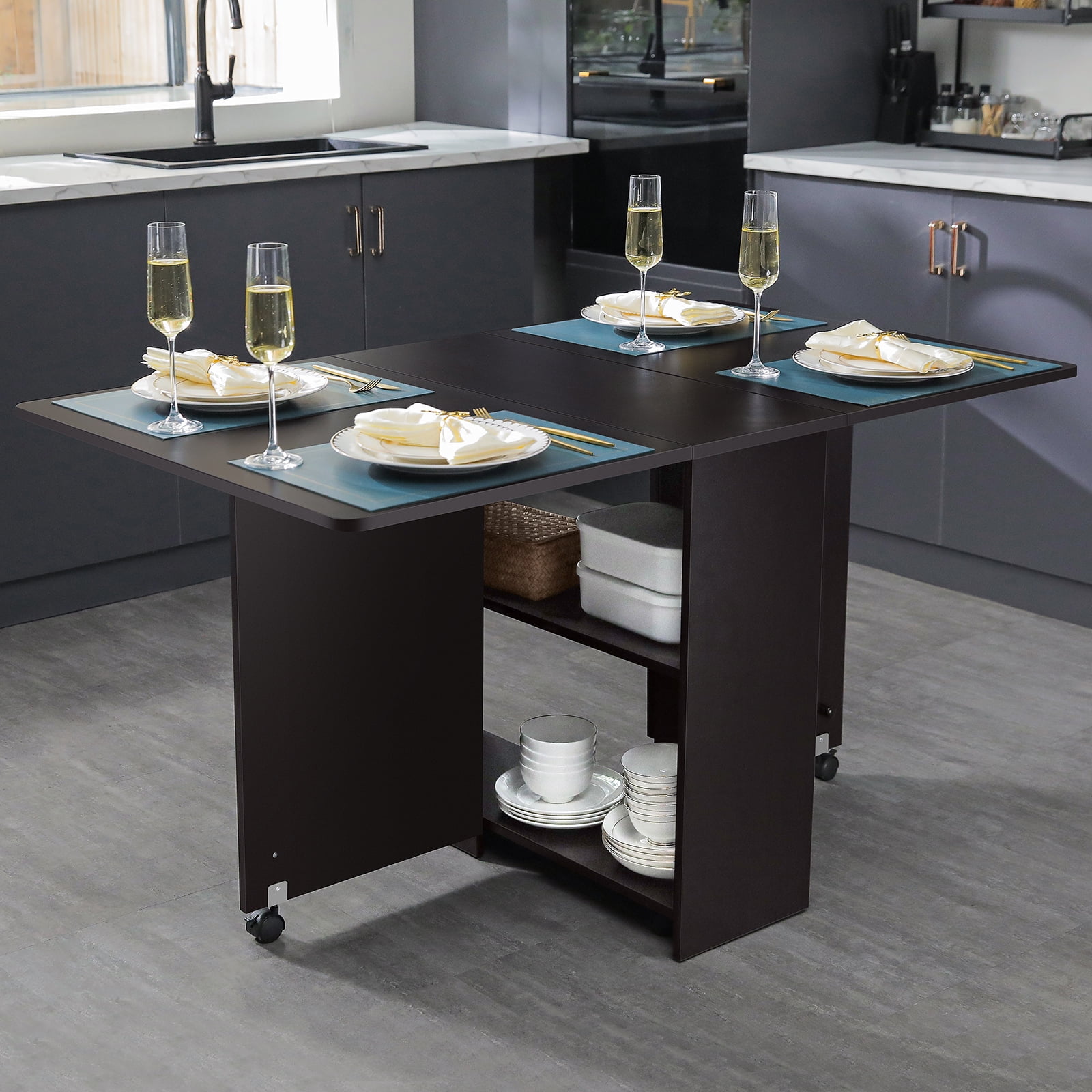Dinaza Folding Dinner Table Drop Leaf Folding Extension Dinner Table ...