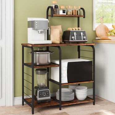 VEVOR 67"Kitchen Baker's Rack, 5-Tier Utility Storage Shelf with 6 Hooks, Multifunctional Coffee ...