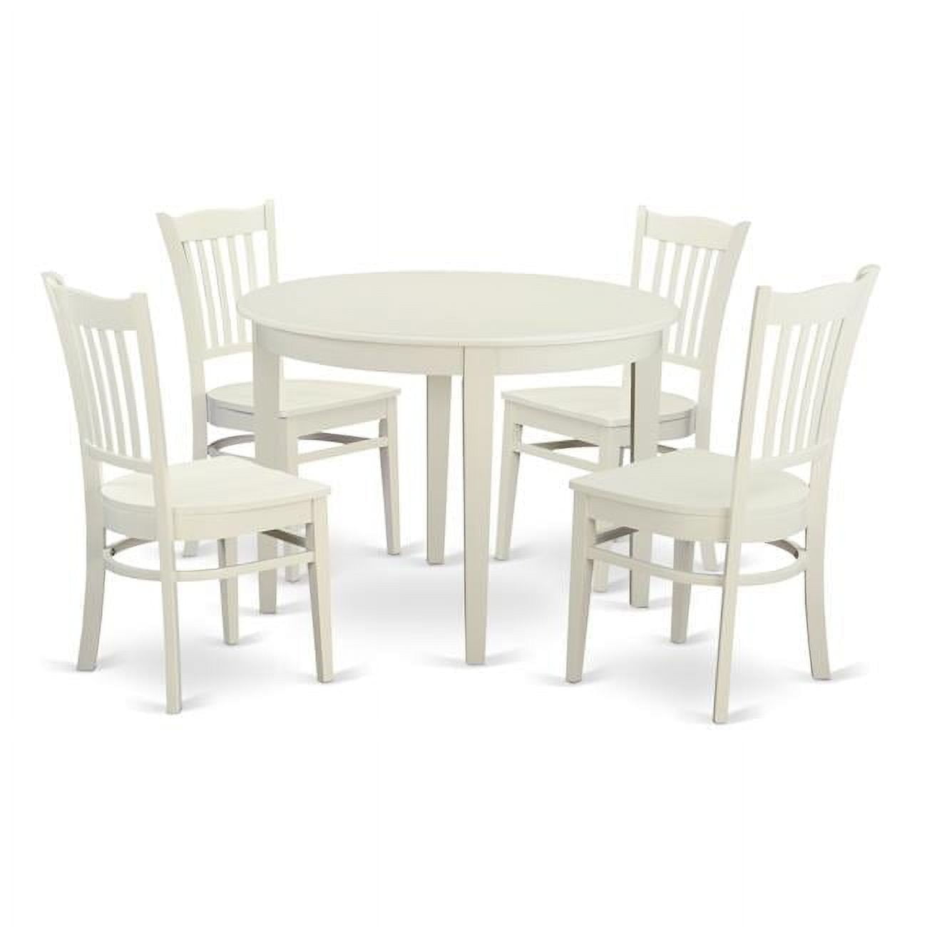 5-Piece Dinette Set - Small Round Dining Table & 4 Wood Chairs, Linen ...